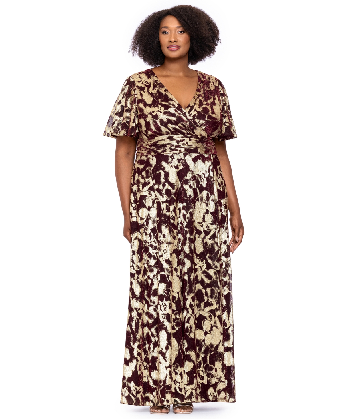 Click here for Betsy & Adam Plus Size Foil Fabric V-Neck Short-Sl... prices