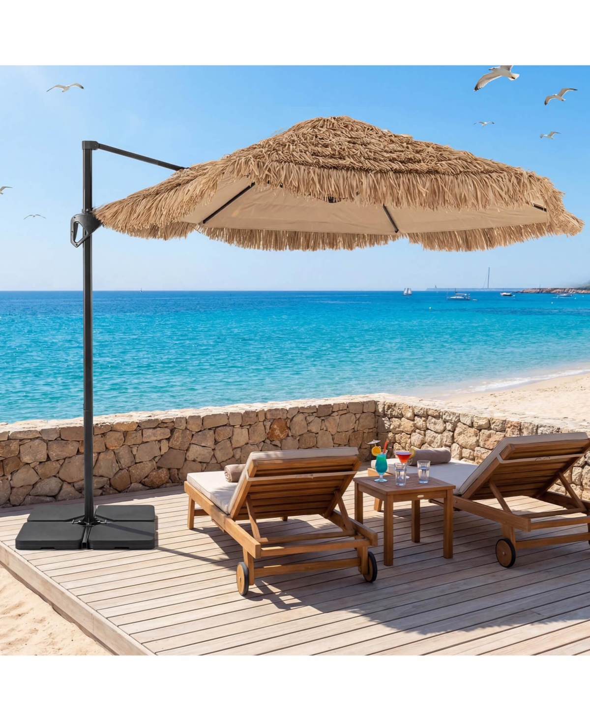 Click here for Costway 9.5 Feet Cantilever Tiki Patio Umbrella Se... prices
