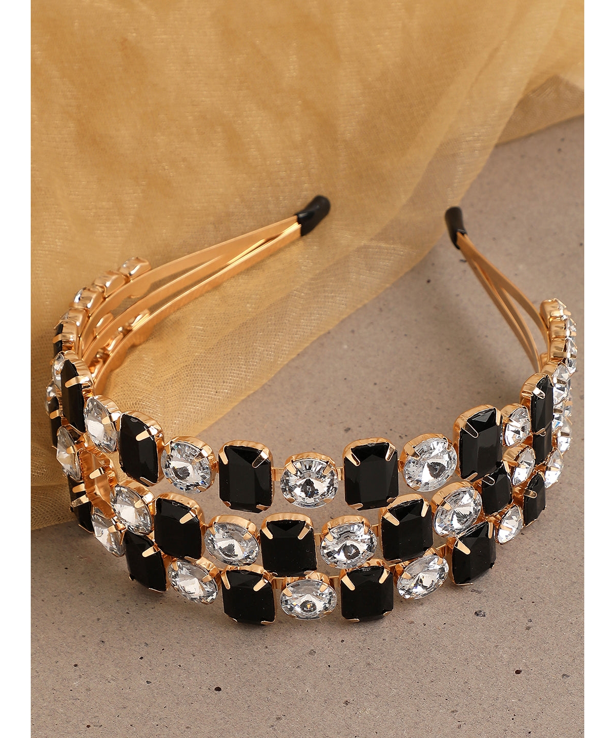 Click here for Sohi Stones Gold Plated Hairband - Black with gold... prices