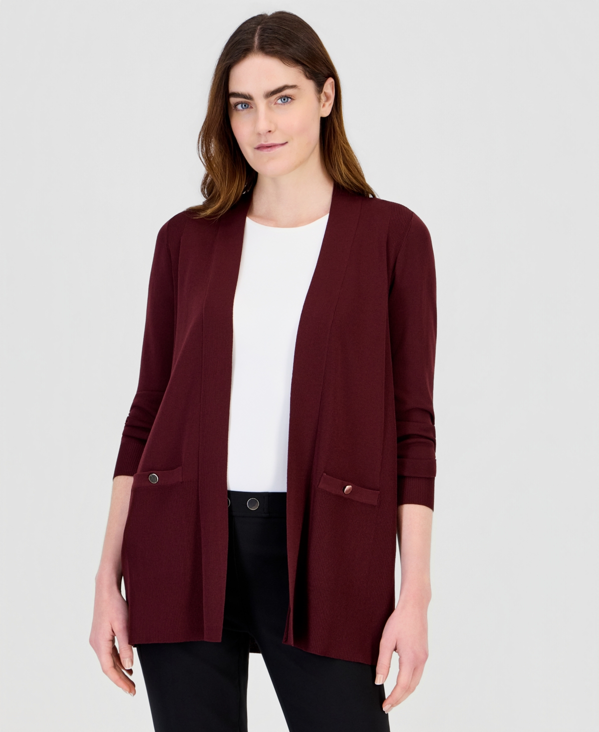 Click here for Anne Klein Womens Open-Front Buttoned-Pocket Cardi... prices