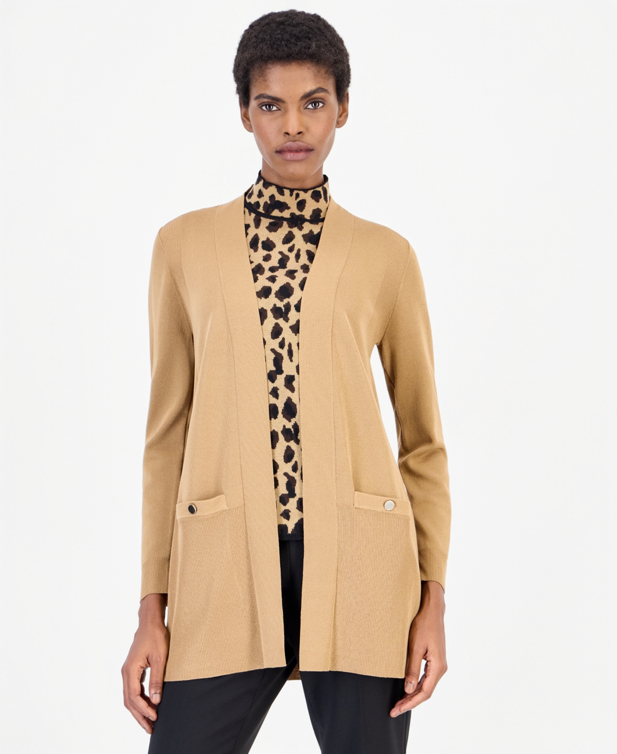 Click here for Anne Klein Womens Open-Front Buttoned-Pocket Cardi... prices