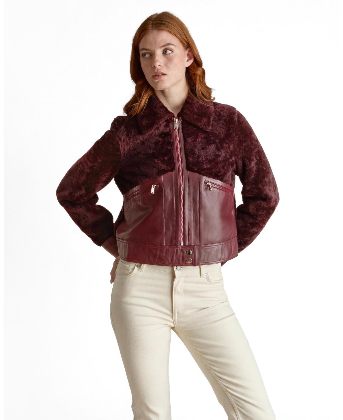 Click here for Furniq Uk Womens Emery Shearling Jacket - Burgundy prices