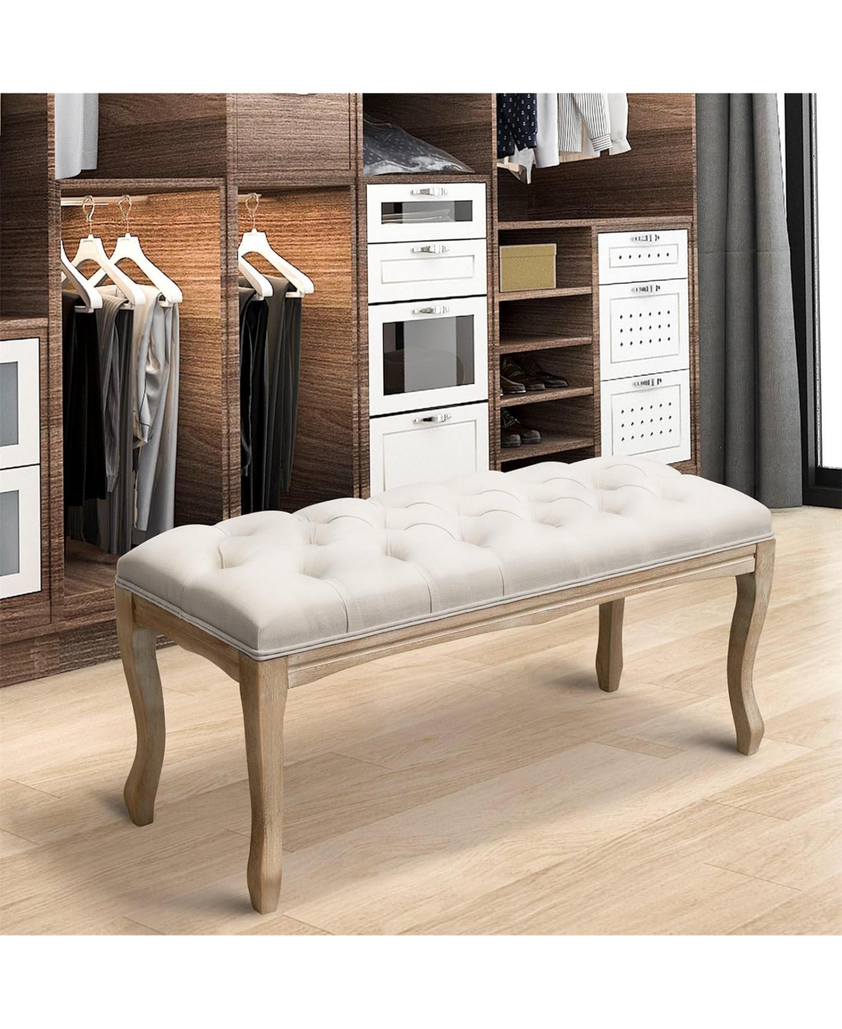 Click here for Clihome 43.3 Inch Linen Upholstered Bench Tufted B... prices