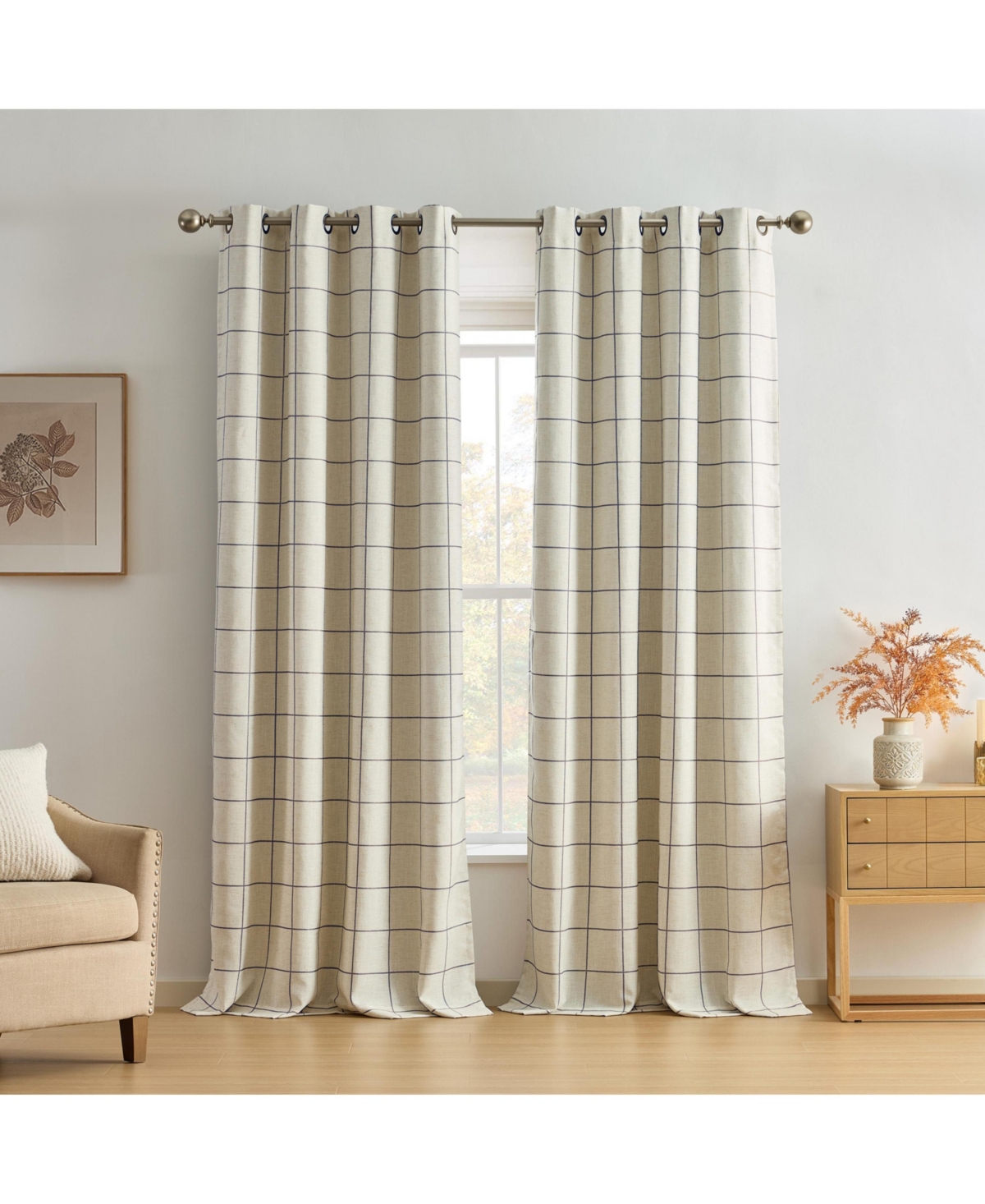 Click here for Threadmade Brighton Grommet Windowpane Plaid Black... prices