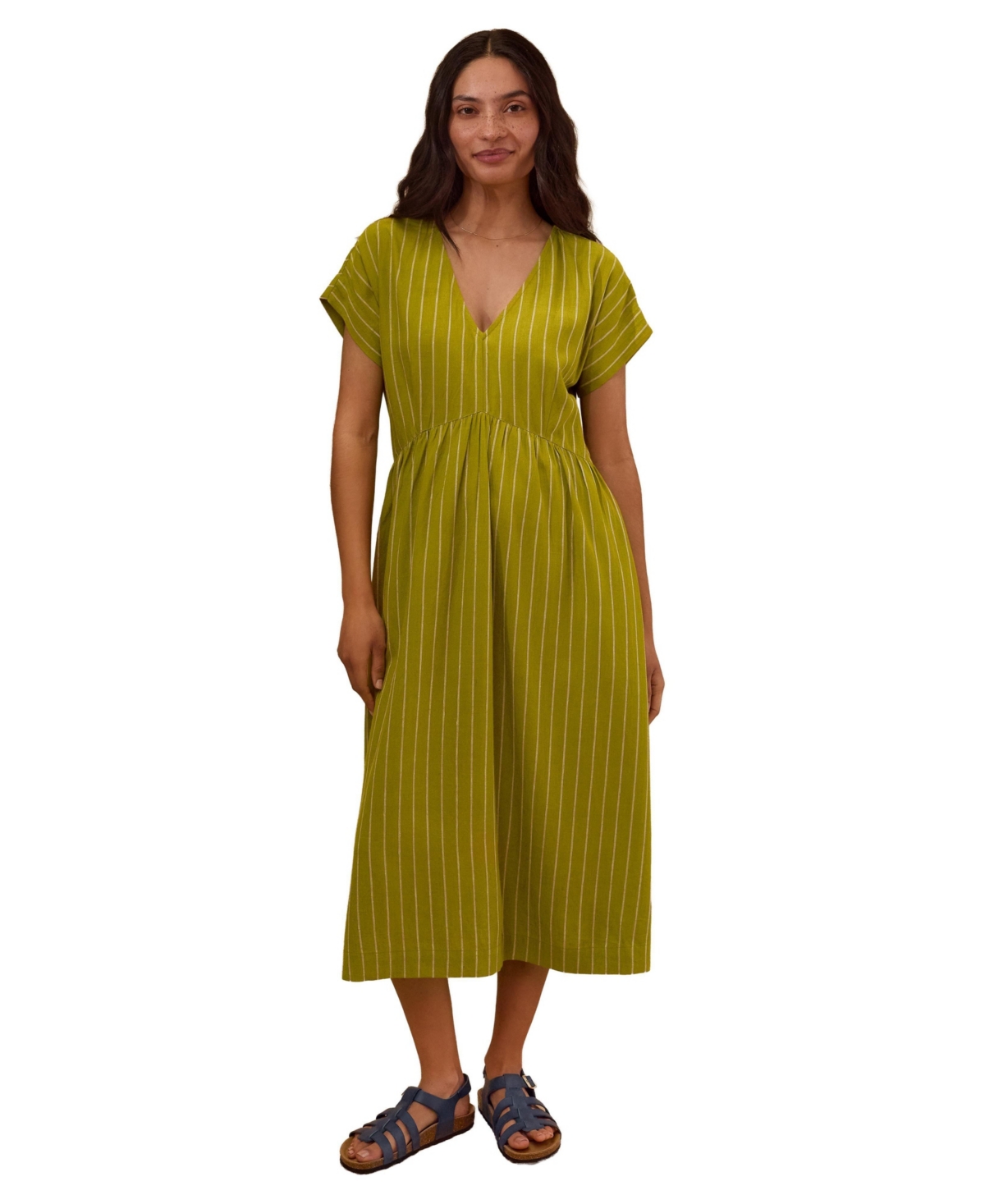 Click here for Celtic & Co. Womens V-Neck Gathered-Waist Striped... prices