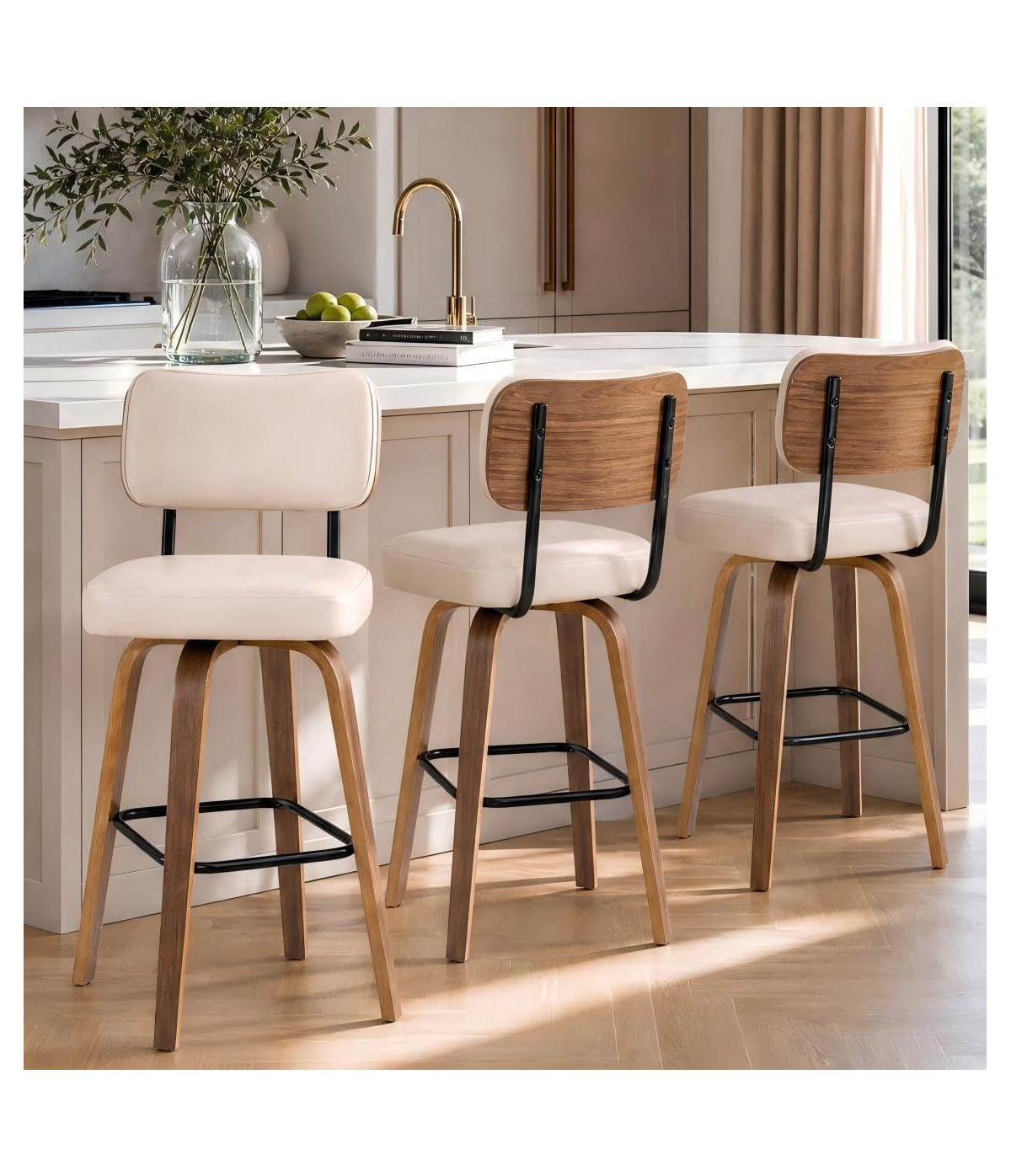 Click here for homfan Set of 3 Counter Height Bar Stools  26 Swiv... prices