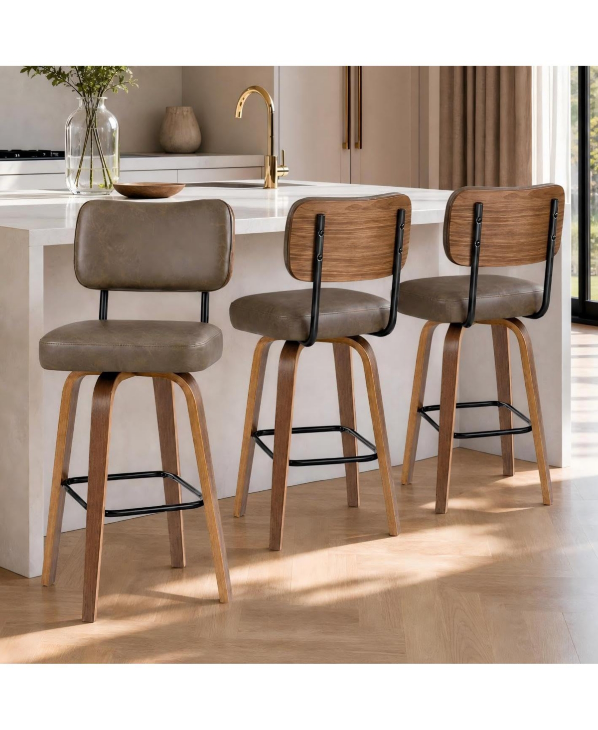 Click here for homfan Set of 3 Counter Height Bar Stools  26 Swiv... prices