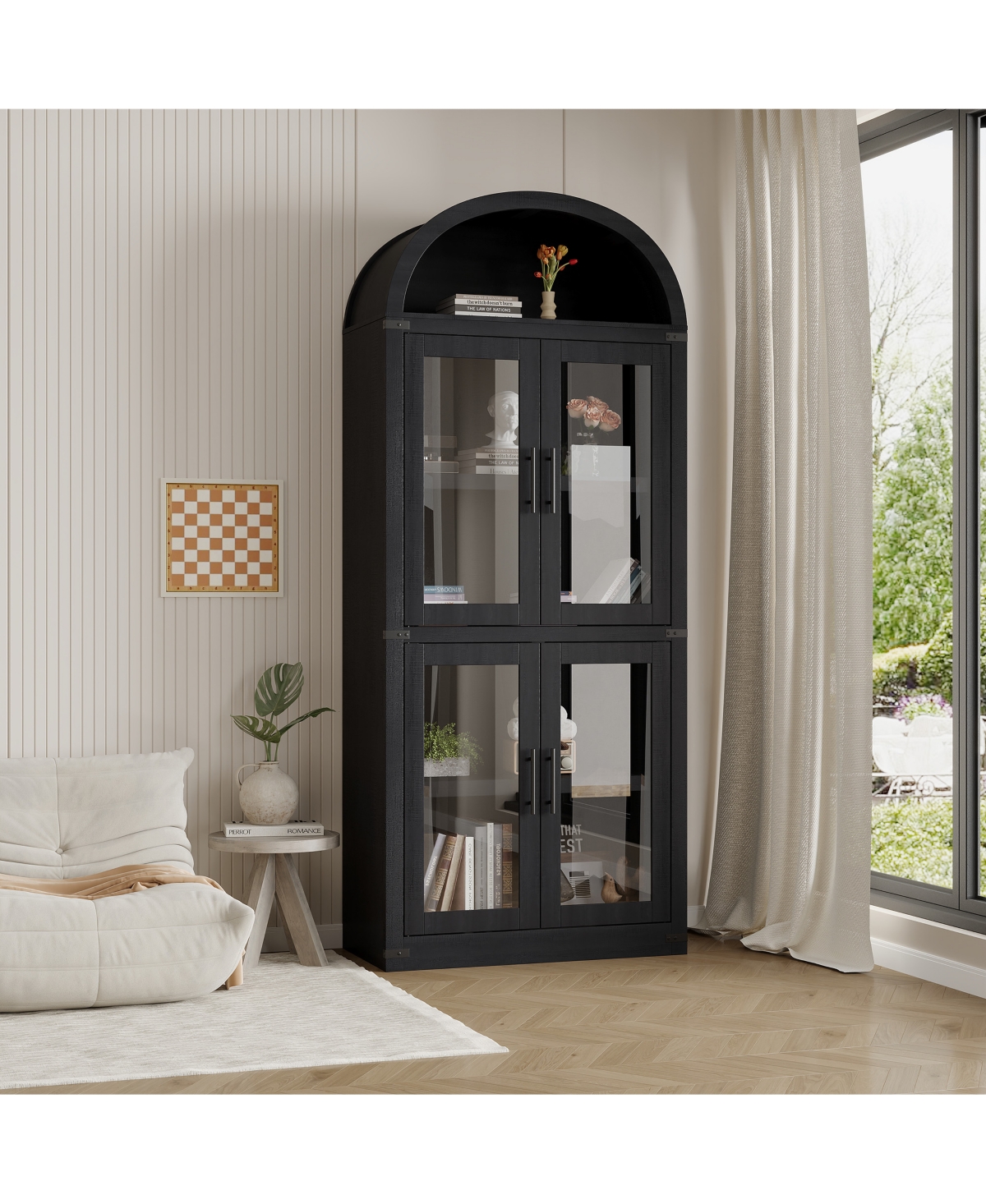 Click here for homfan Arched Storage Cabinet with Glass Doors  Ta... prices