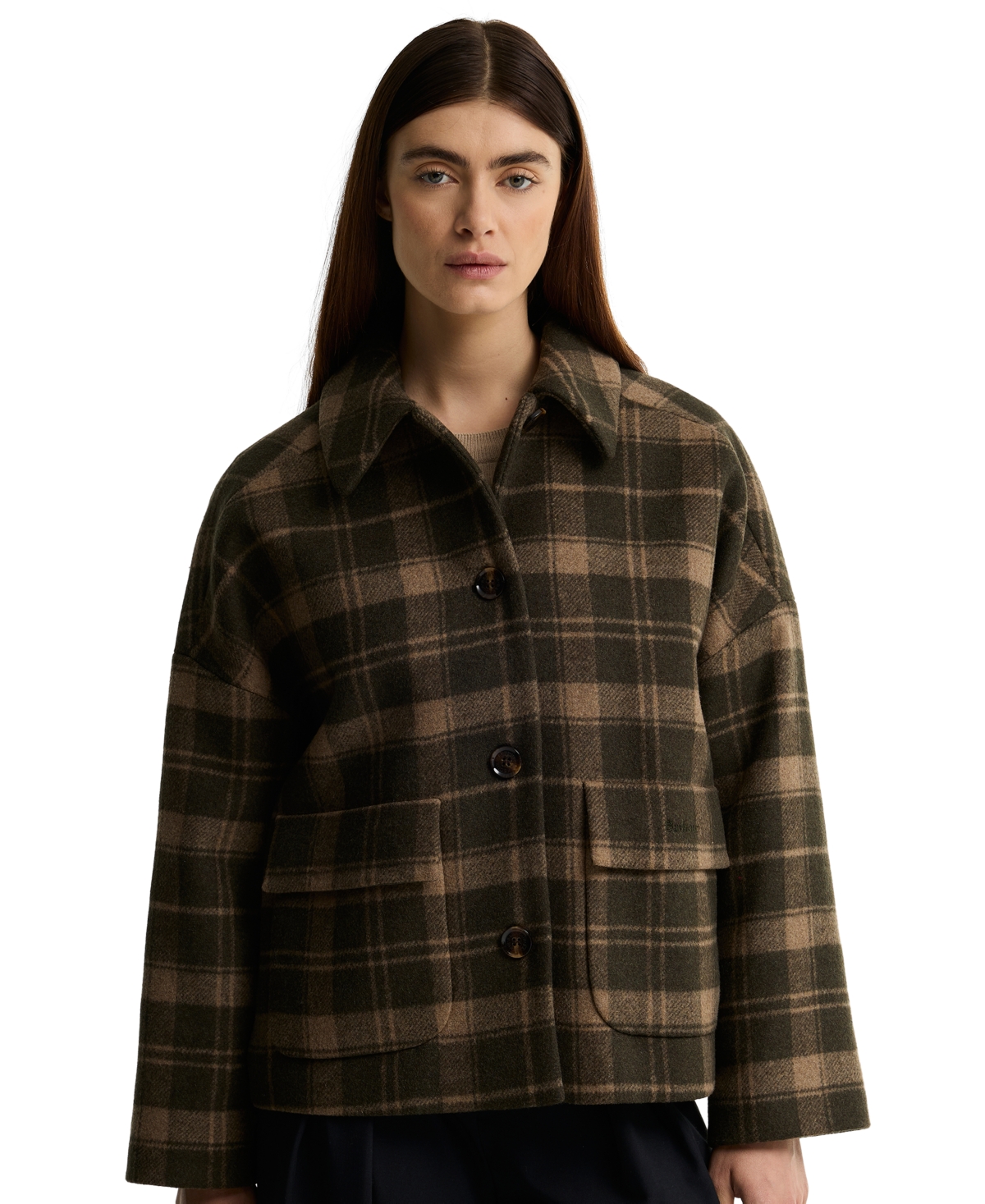 Click here for Barbour Womens Myla Check Wool-Blend Lined Coat -... prices
