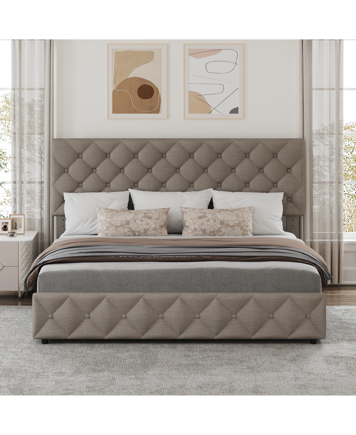 Click here for homfan Bed Frame with 4 Storage Drawers and Adjust... prices