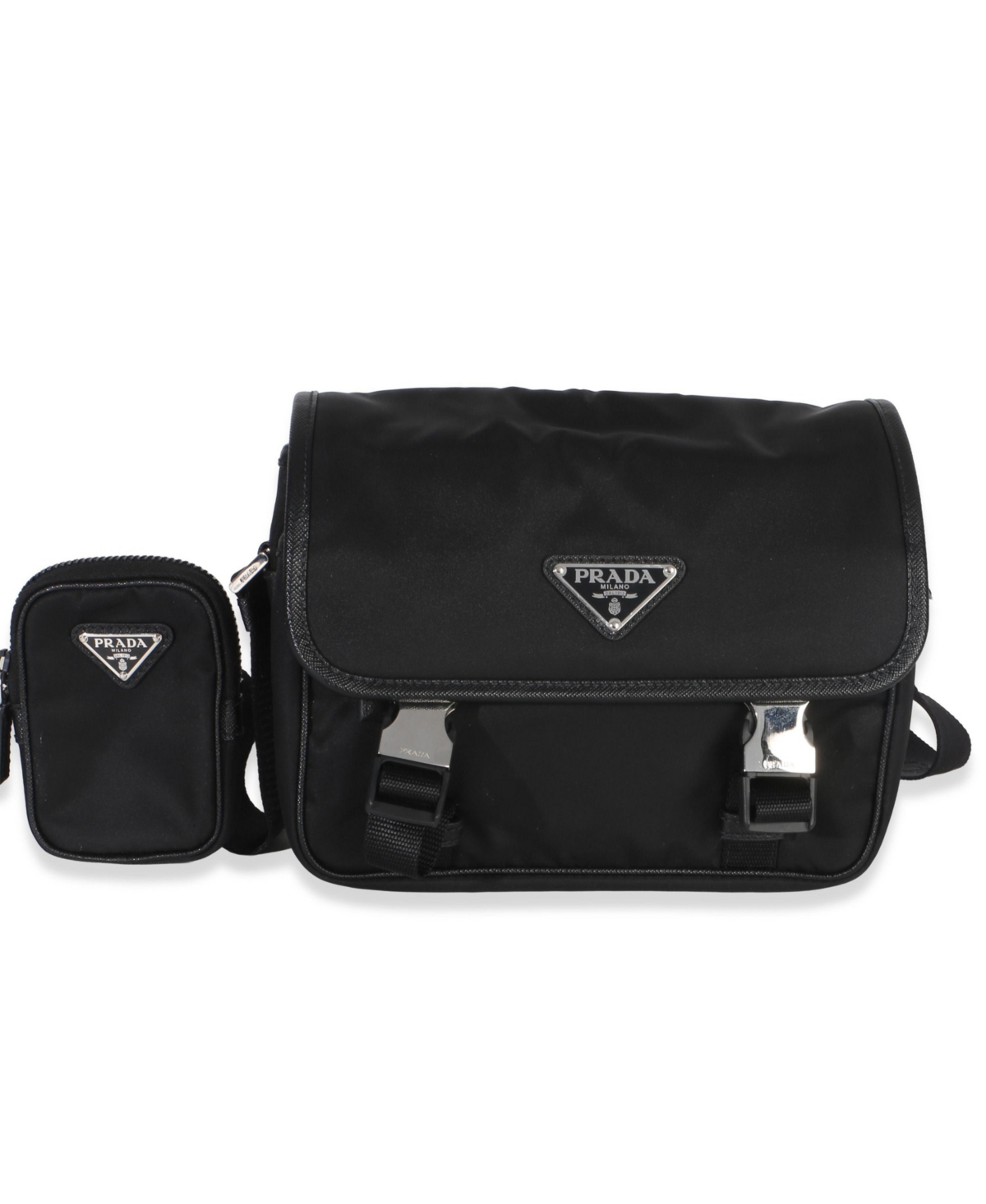 Click here for Pre-Owned Prada Black Re-Nylon Saffiano Double Buc... prices
