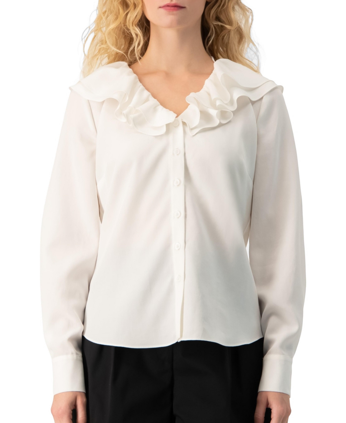 Click here for Ivonne Womens Ruffle Collar V-Neck Long-Sleeve Blo... prices