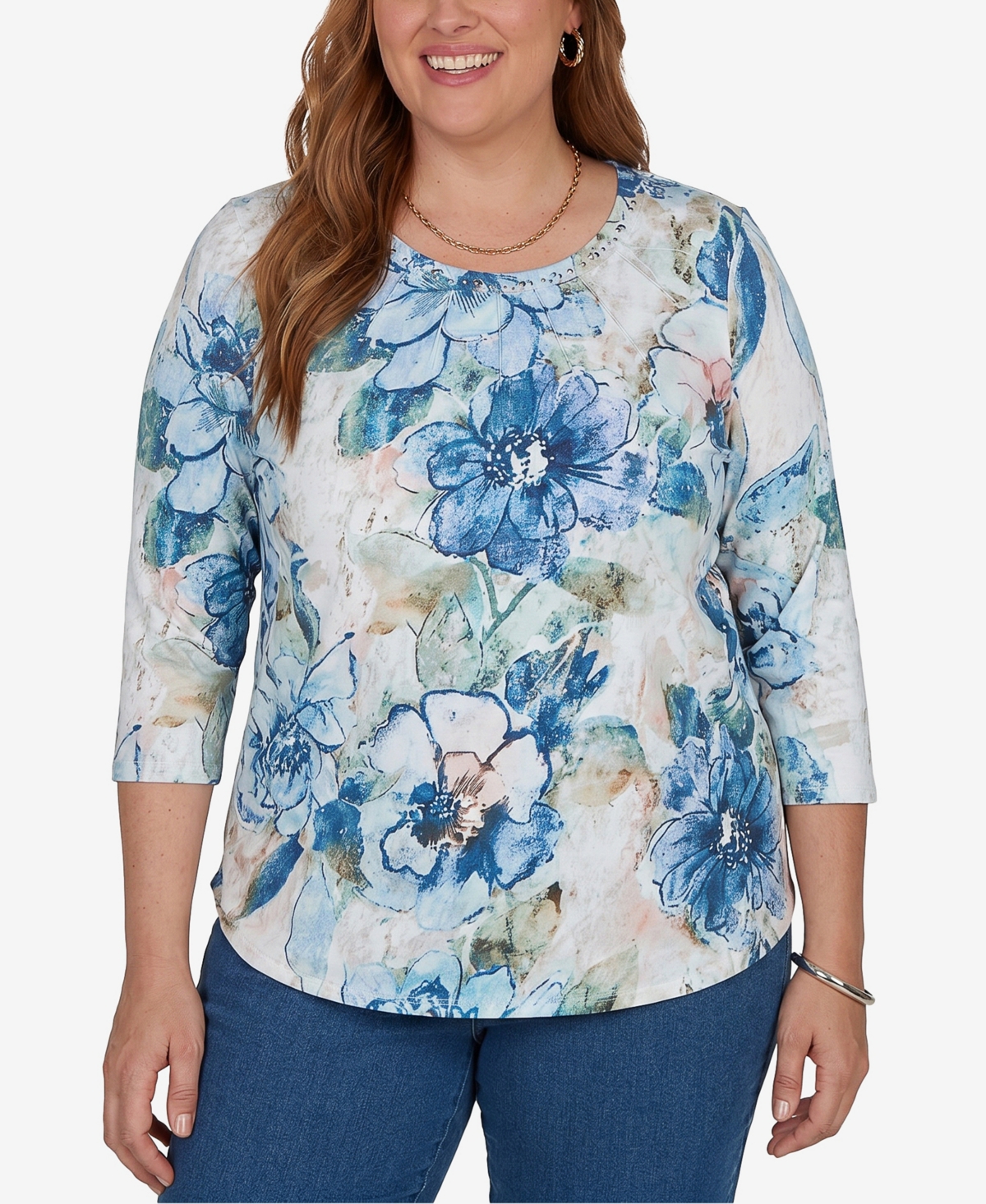 Click here for Alfred Dunner Plus Size Etched Florals Ruched Side... prices