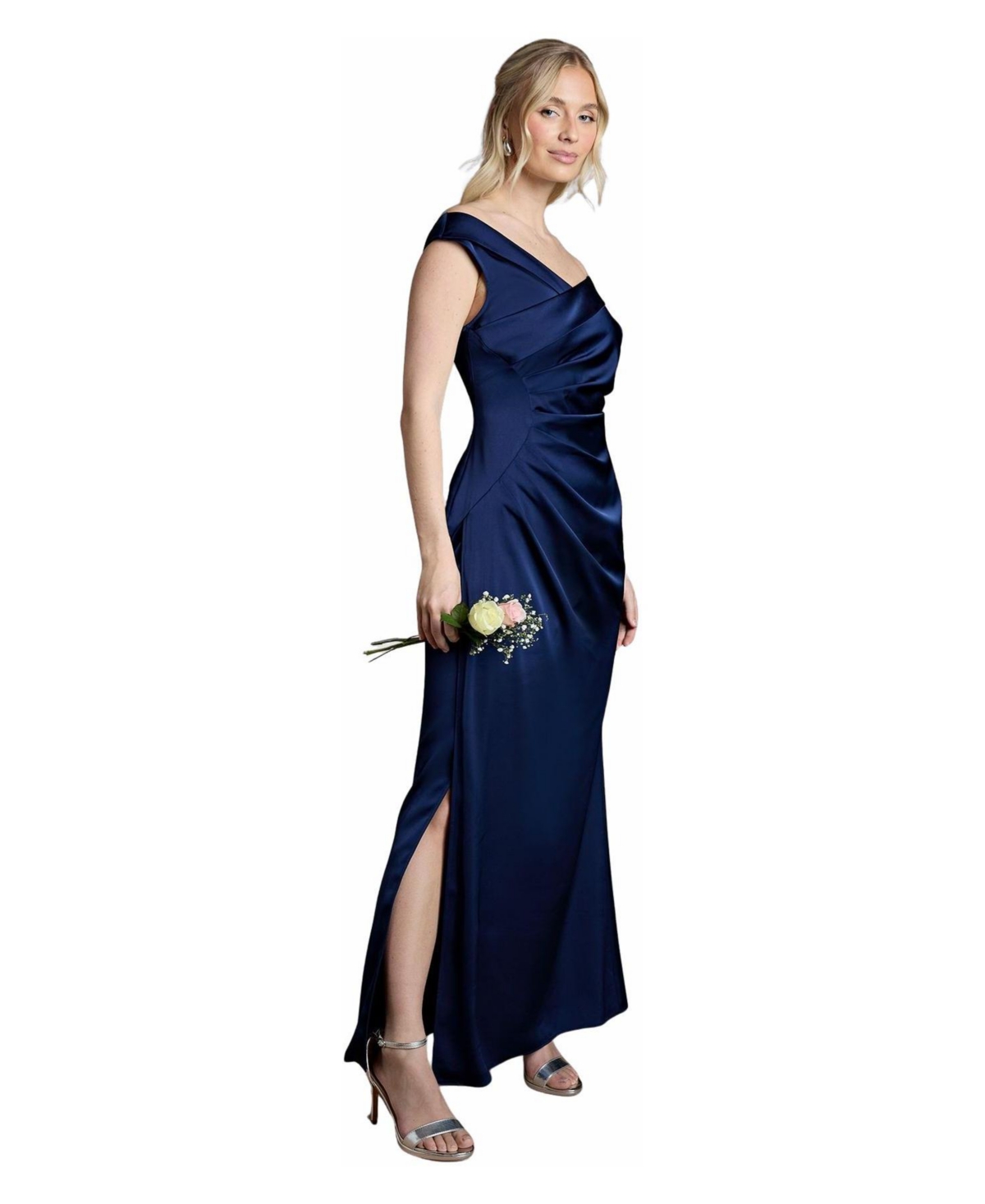 Click here for Coast Womens Satin Bardot Maxi Dress - Navy prices