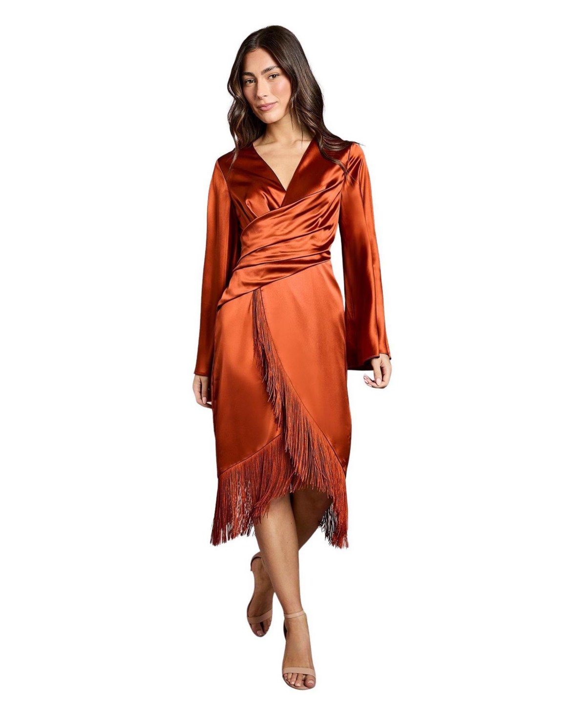Click here for Coast Womens Satin Midi Wrap Dress - Rust prices