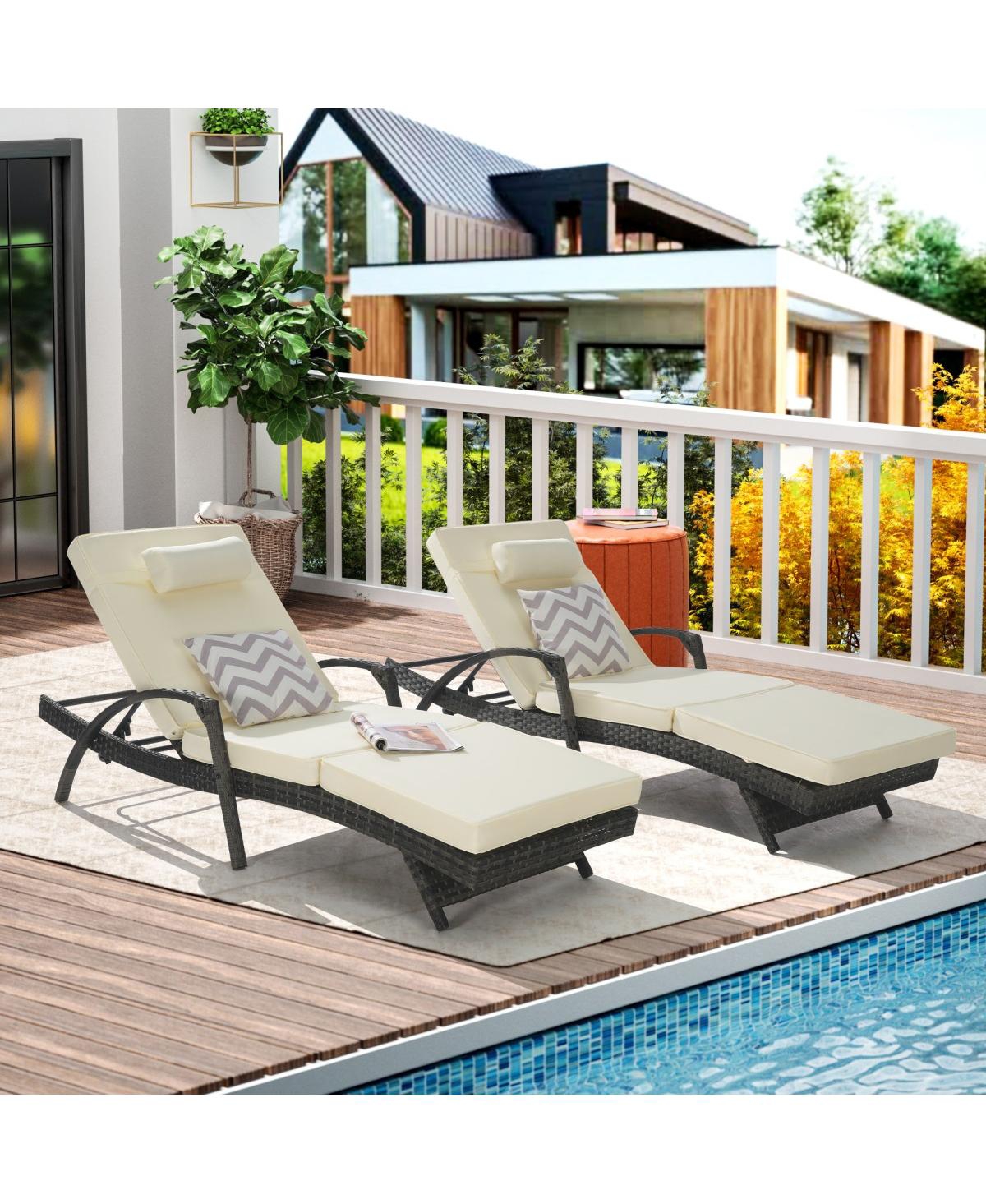 Click here for Asagikoiai Set of 2 Adjustable Rattan Chaise Loung... prices