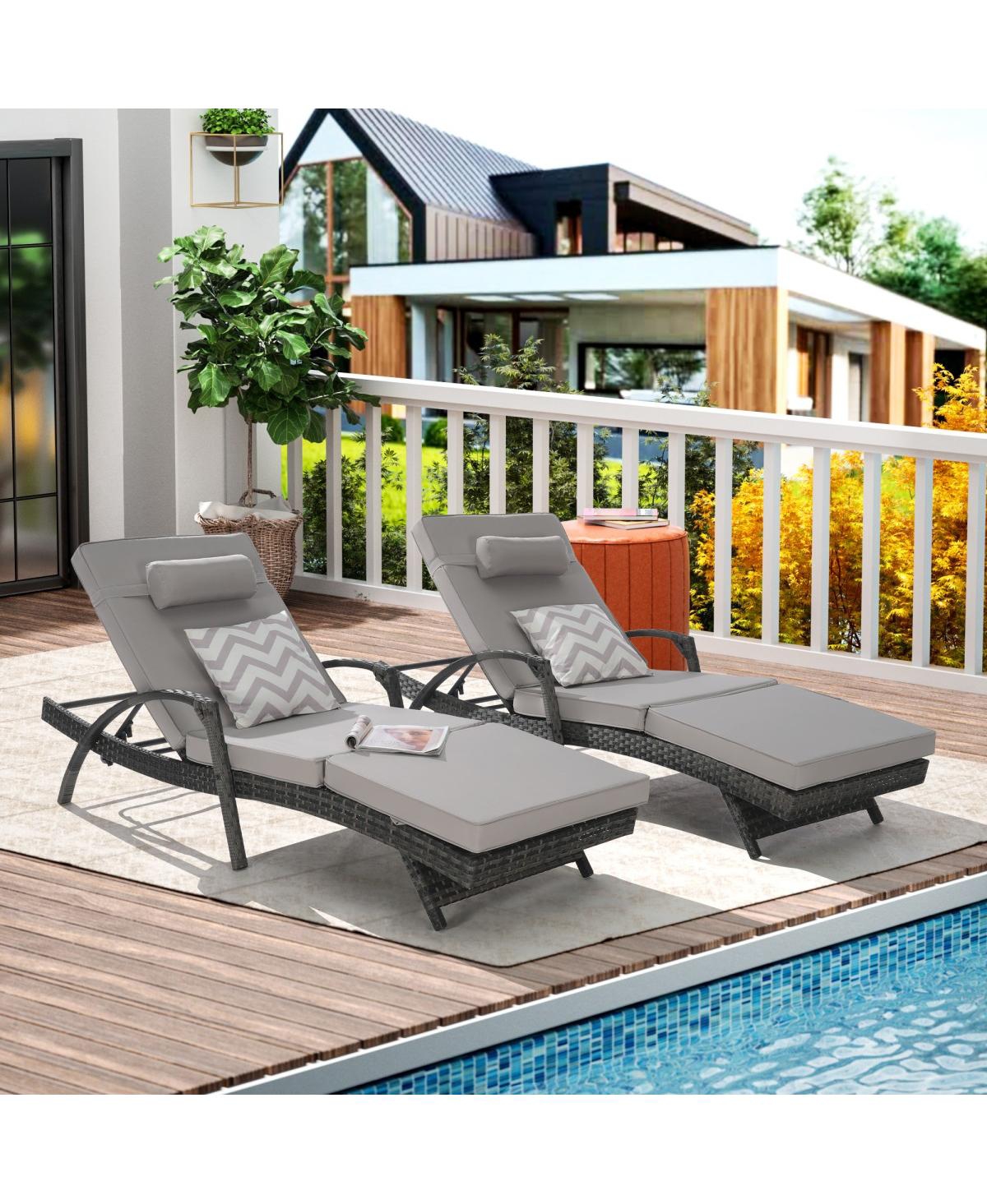 Click here for Asagikoiai Set of 2 Adjustable Rattan Chaise Loung... prices