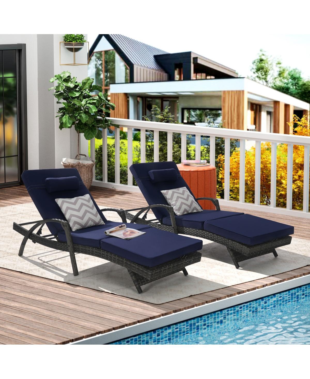 Click here for Asagikoiai Set of 2 Adjustable Rattan Chaise Loung... prices
