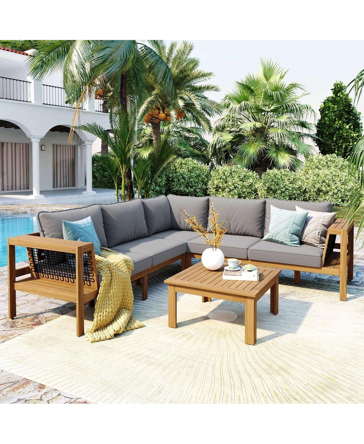 Click here for Asagikoiai 4-Piece Outdoor Acacia Wood Conversatio... prices