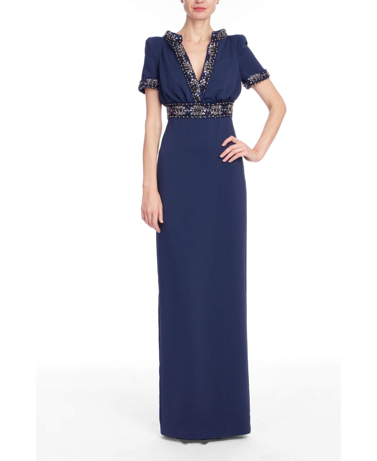 Click here for Badgley Mischka Womens The Embellished Short Sleev... prices