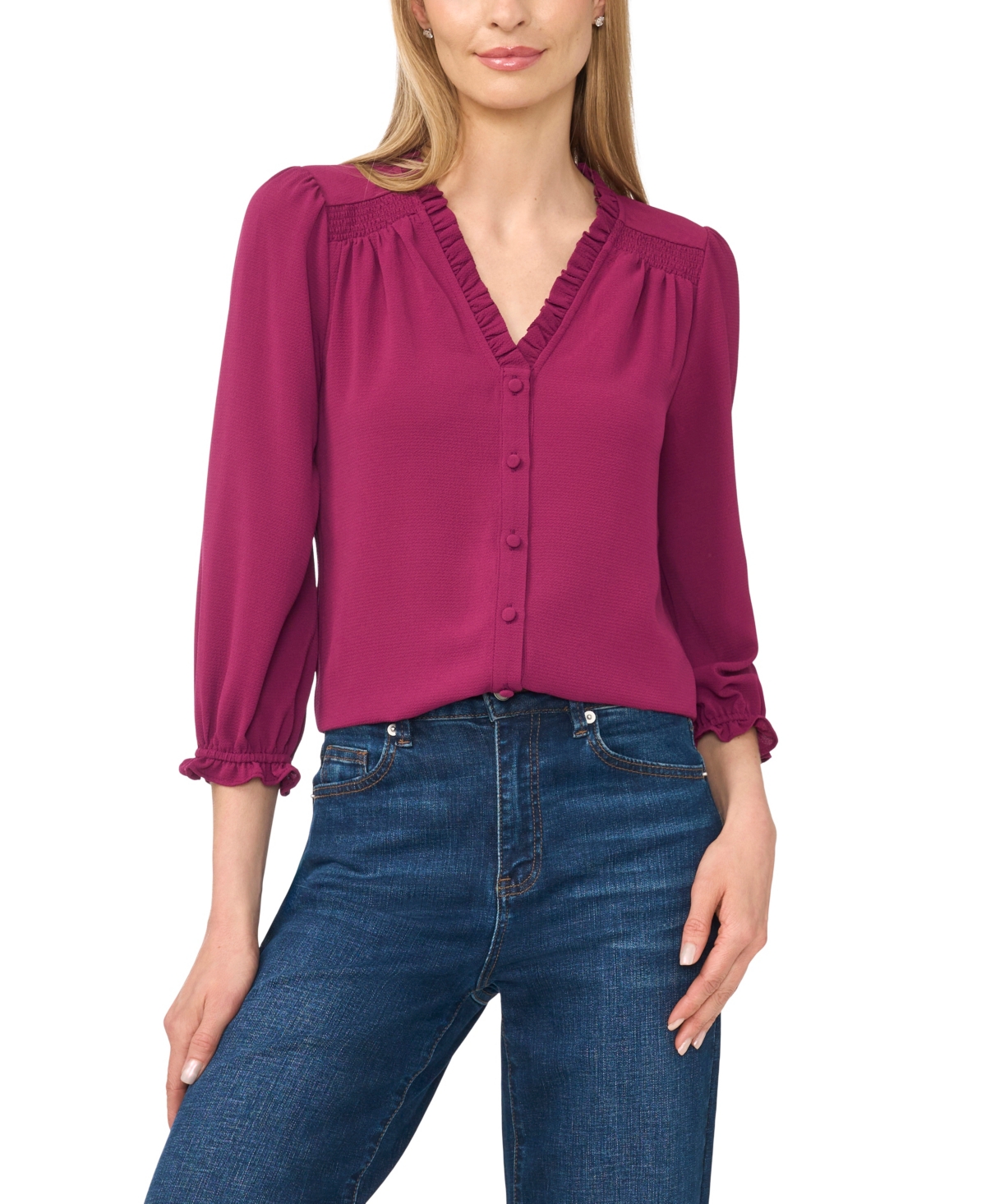 Click here for CeCe Womens Ruffled Button-Front 3/4-Sleeve Blouse... prices