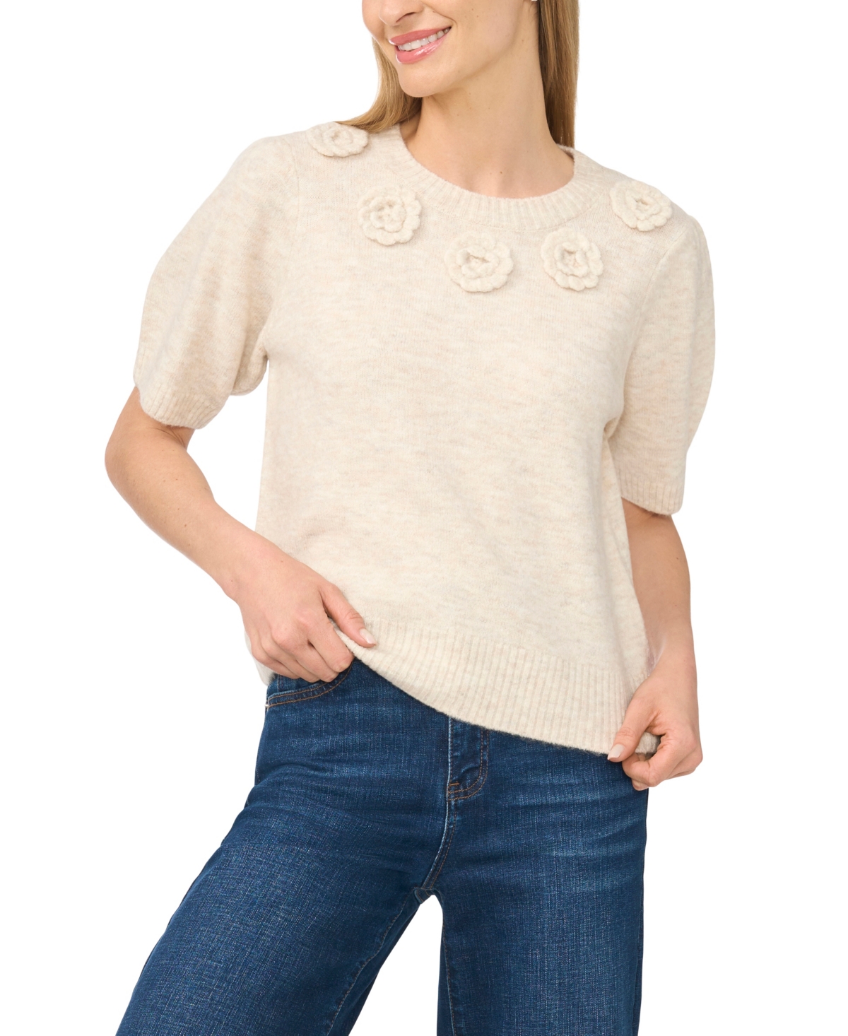 Click here for CeCe Womens Short-Sleeve Crewneck Sweater - Malted prices