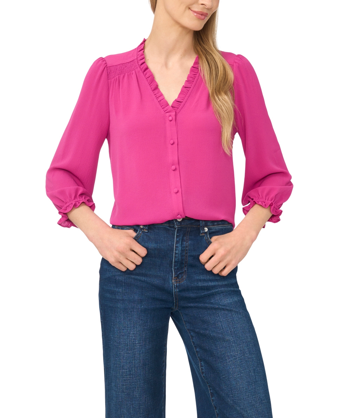 Click here for CeCe Womens Ruffled Button-Front 3/4-Sleeve Blouse... prices