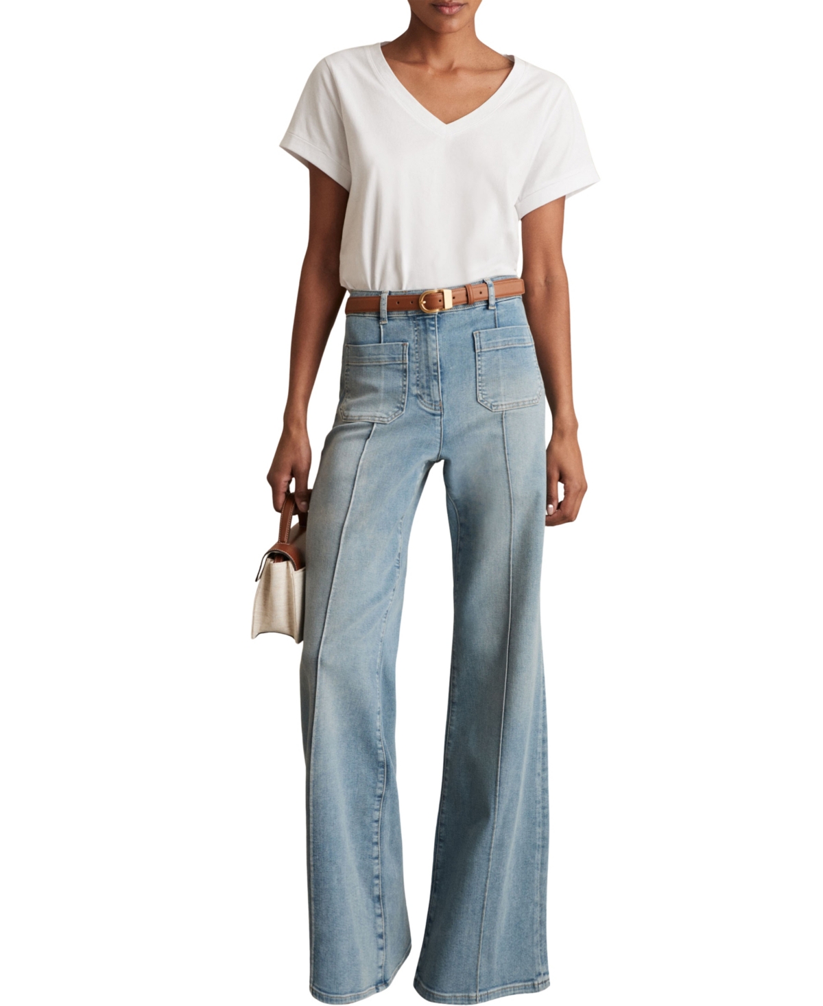 Click here for Reiss Womens Luna Cotton V-Neck T-Shirt - White prices