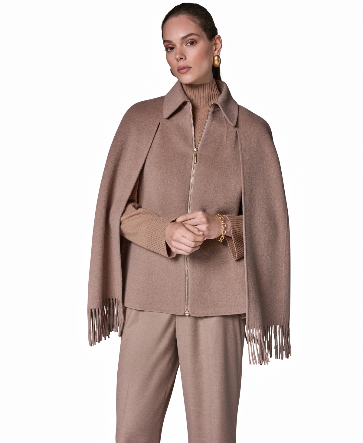 Click here for Donna Karan New York Womens Fringe Wool Cape Coat... prices