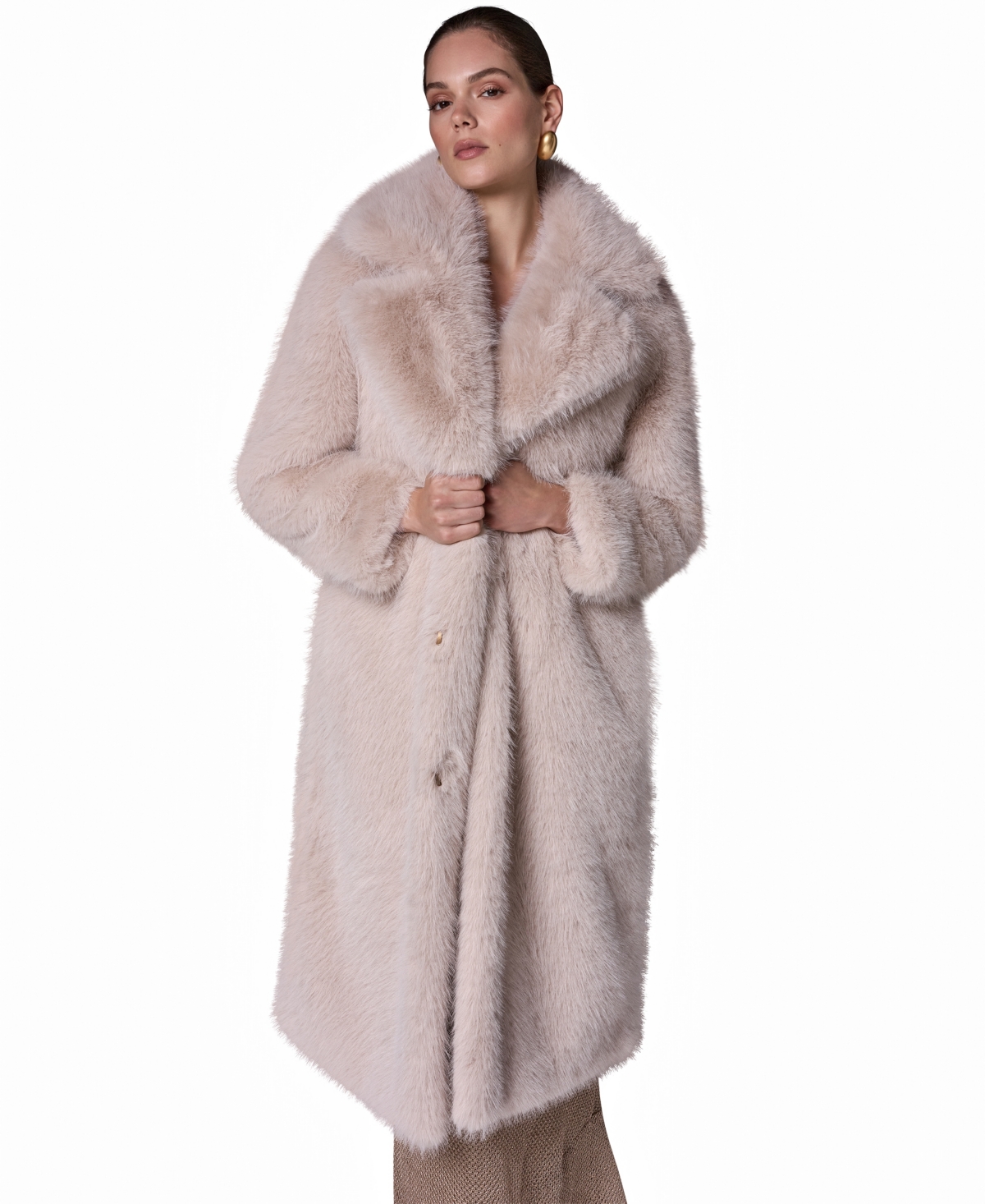 Click here for Donna Karan New York Womens Maxi Collared Faux-Fur... prices