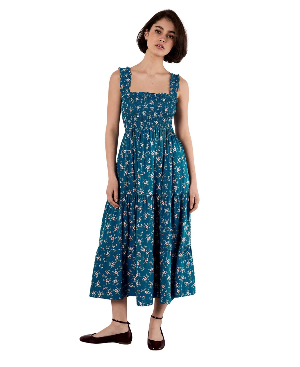 Click here for Apricot Womens Orchid Smock Tiered Midi Dress - Bl... prices