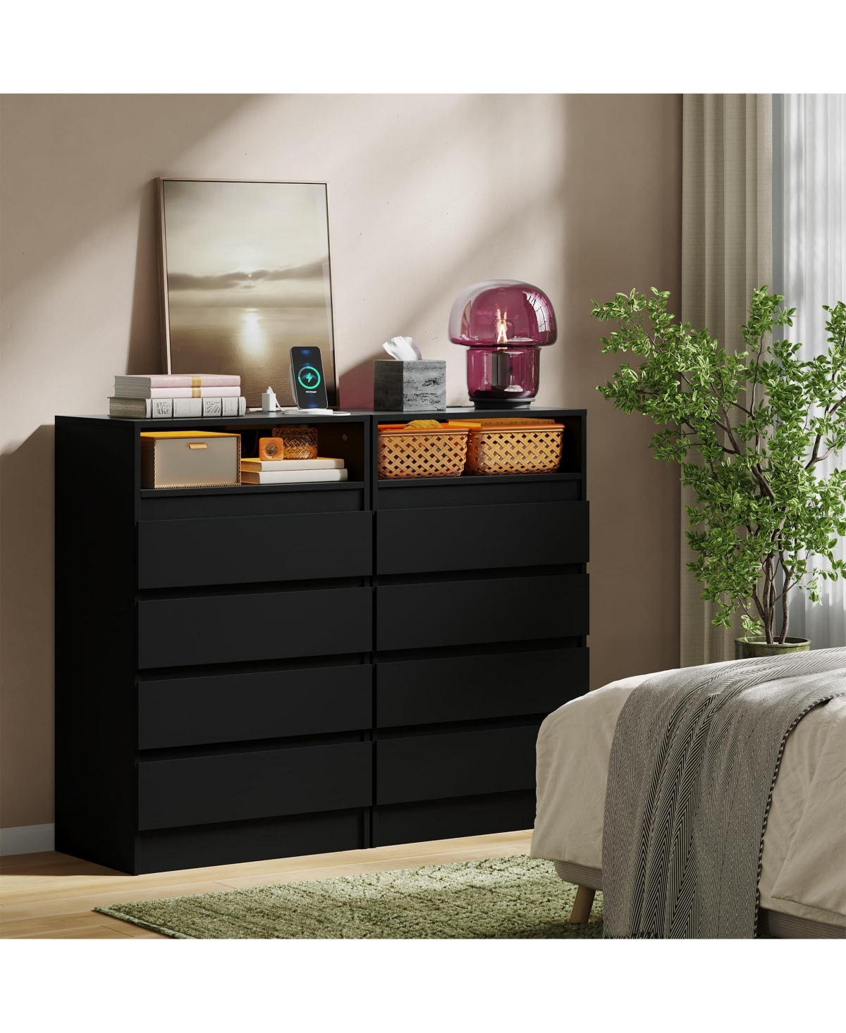 Click here for homfan Set of 2 Chest of Drawers With 4 Drawers  M... prices
