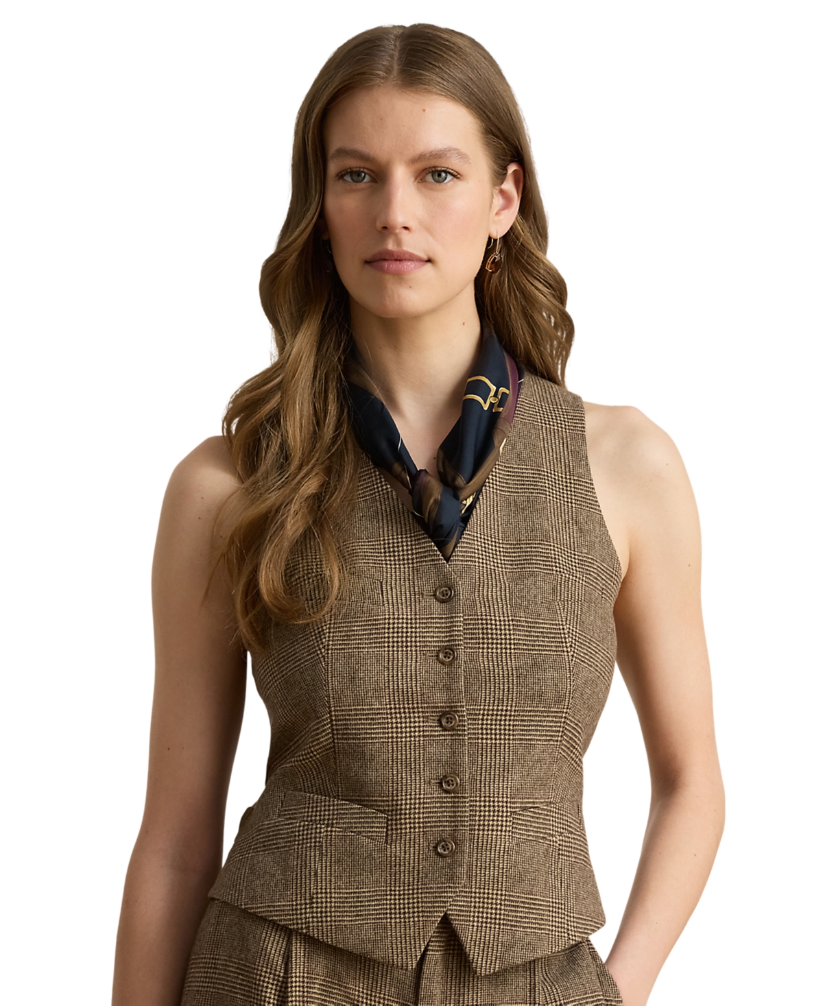 Click here for Lauren Ralph Lauren Petite Glen Plaid Twill V-Neck... prices