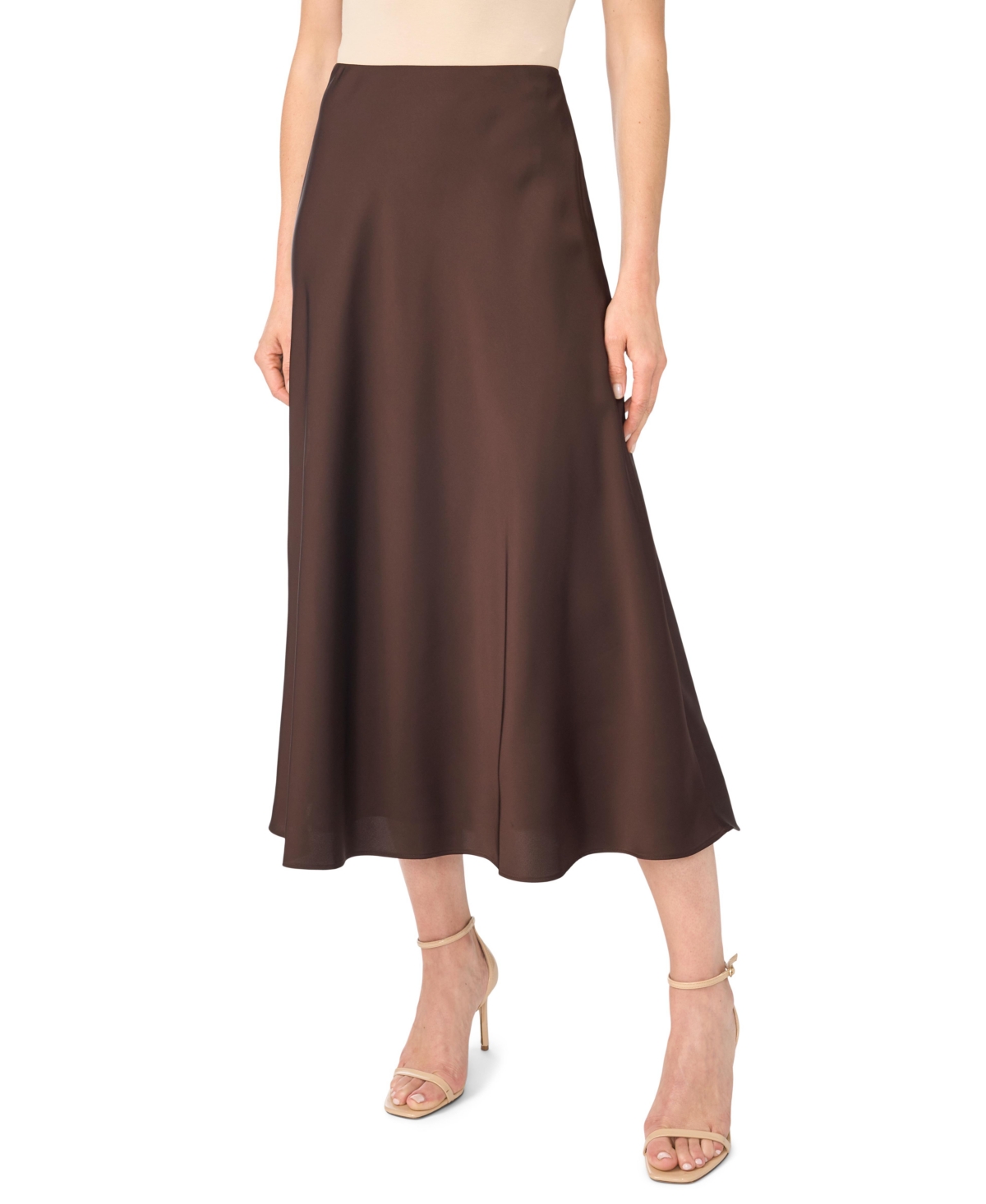 Click here for CeCe Womens Satin Midi A-Line Skirt - Coffee Bean prices