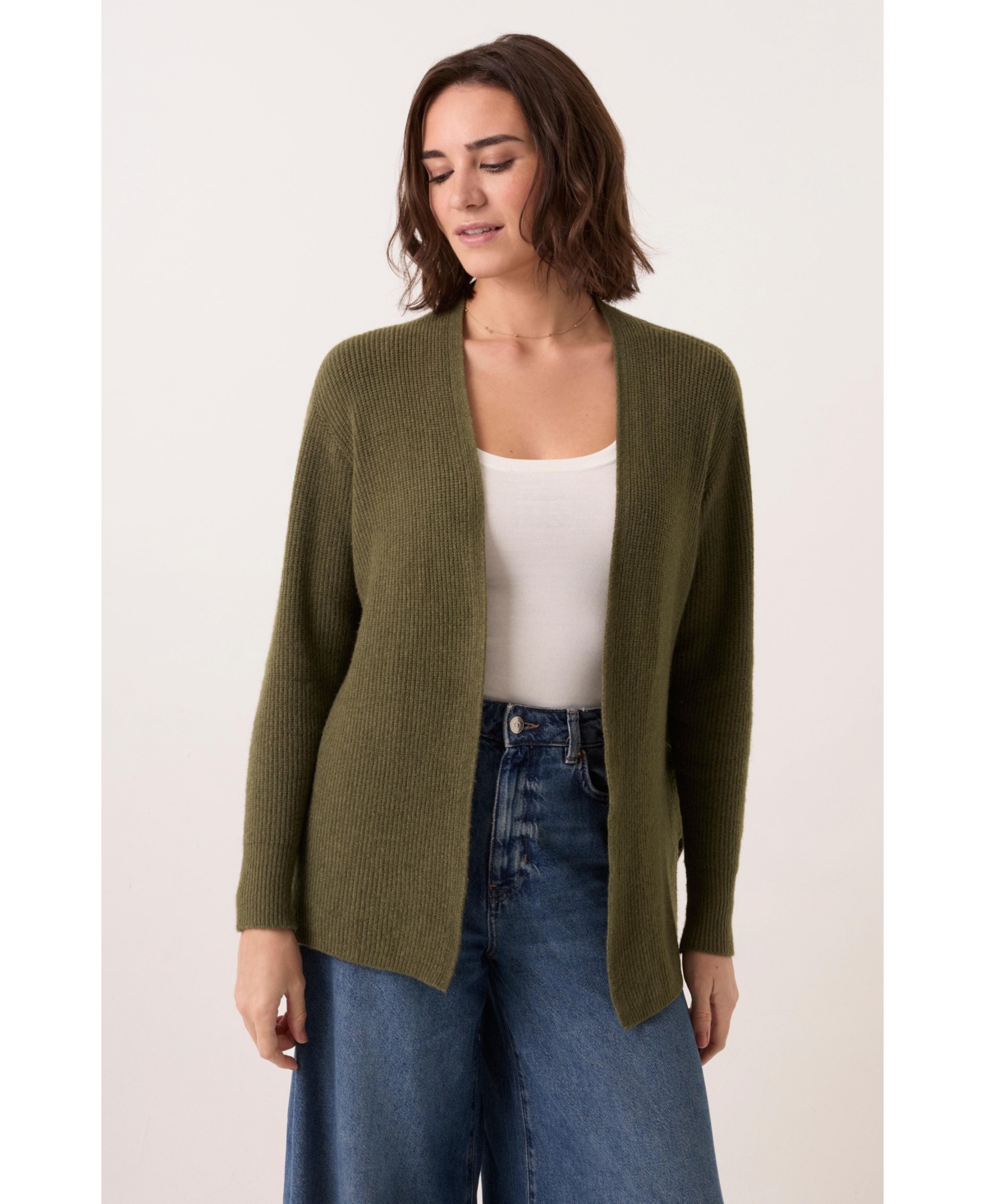 Click here for Celtic & Co. Womens Longline Ribbed Cardigan - Oli... prices