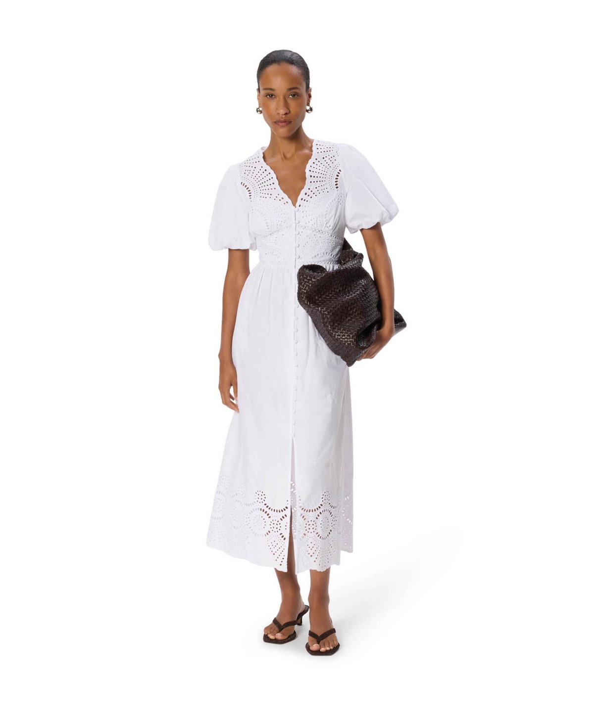 Click here for Whistles Womens Cotton Broderie V-Neck Dress - Whi... prices