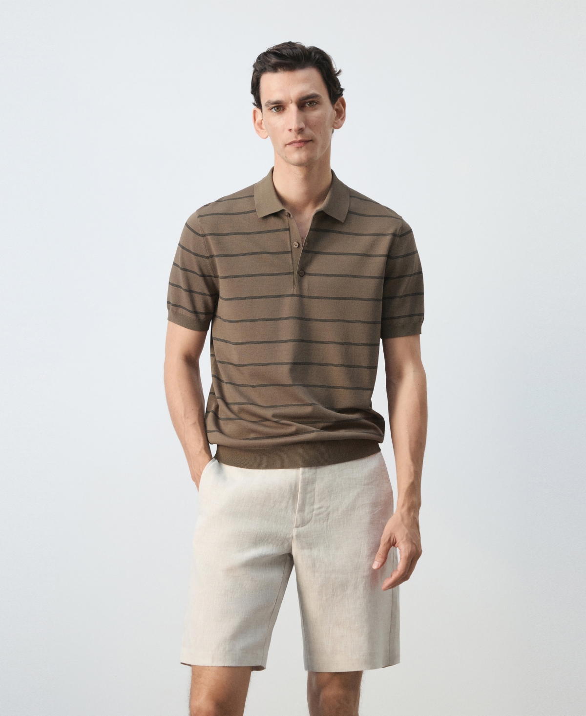 Click here for Mango Mens Striped Fine-Knit Polo Shirt - Medium B... prices
