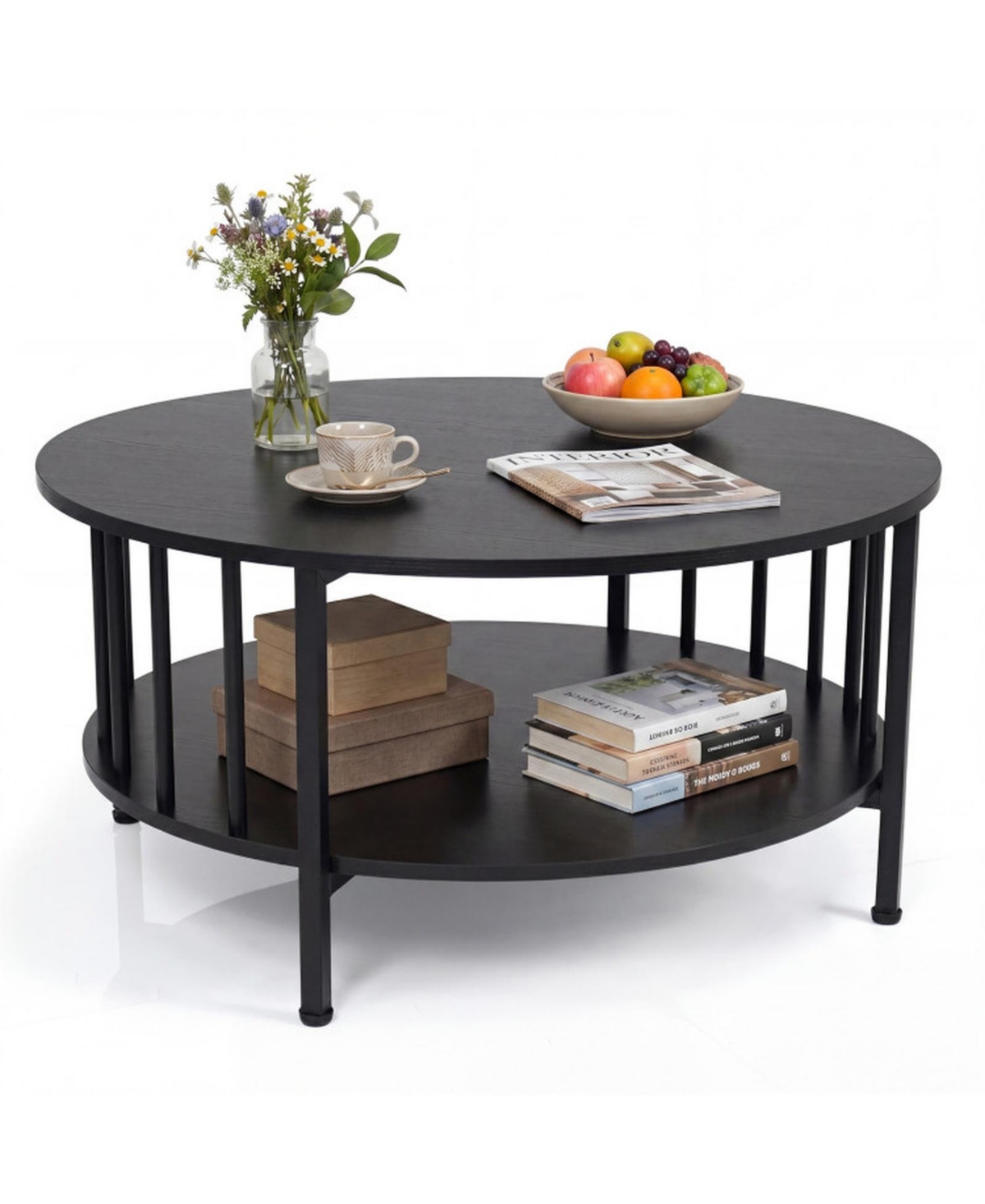 Click here for Sugift 2-Tier Round Coffee Table with Storage Shel... prices