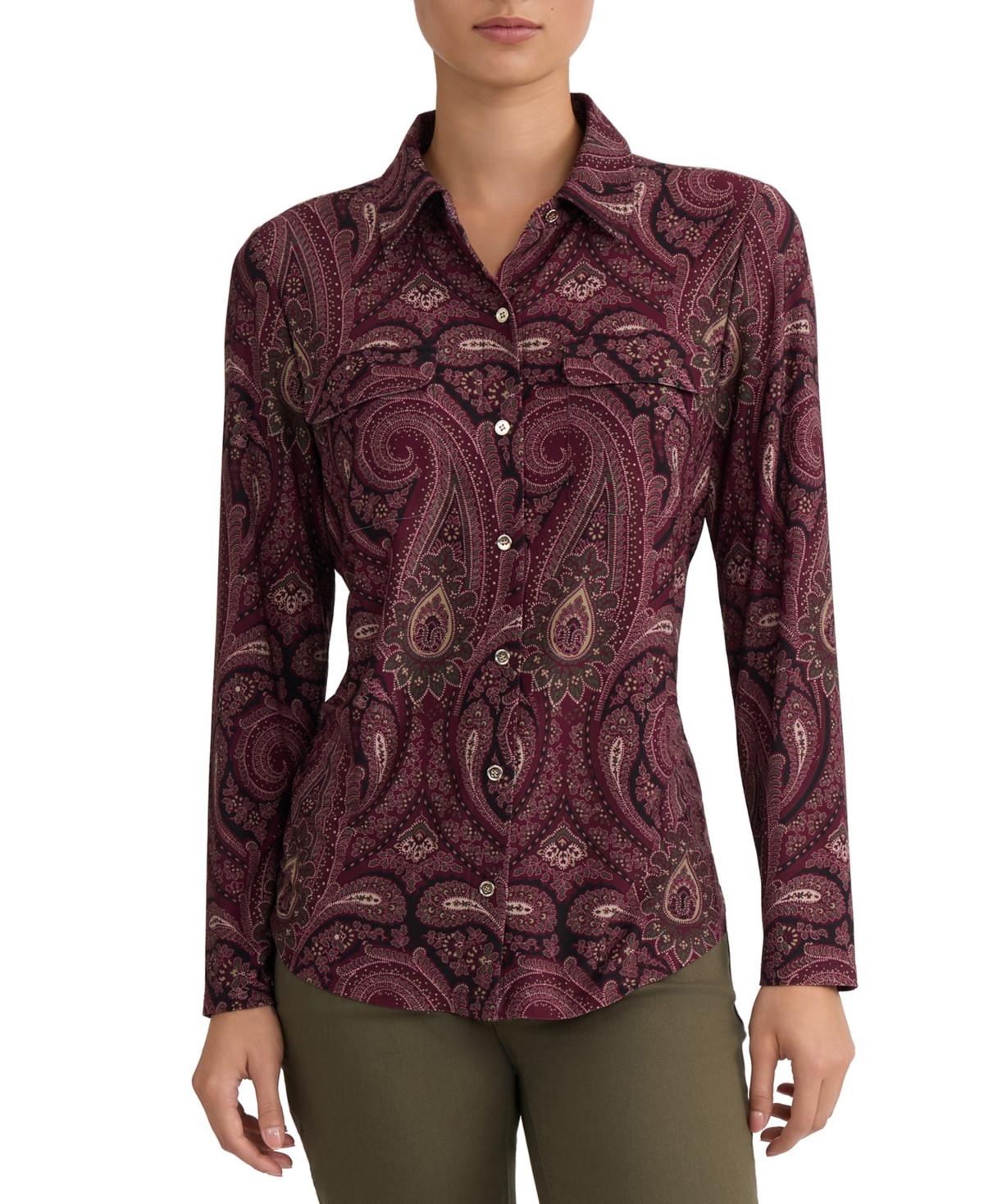 Click here for Jones New York Womens Printed Two-Pocket Button-Fr... prices