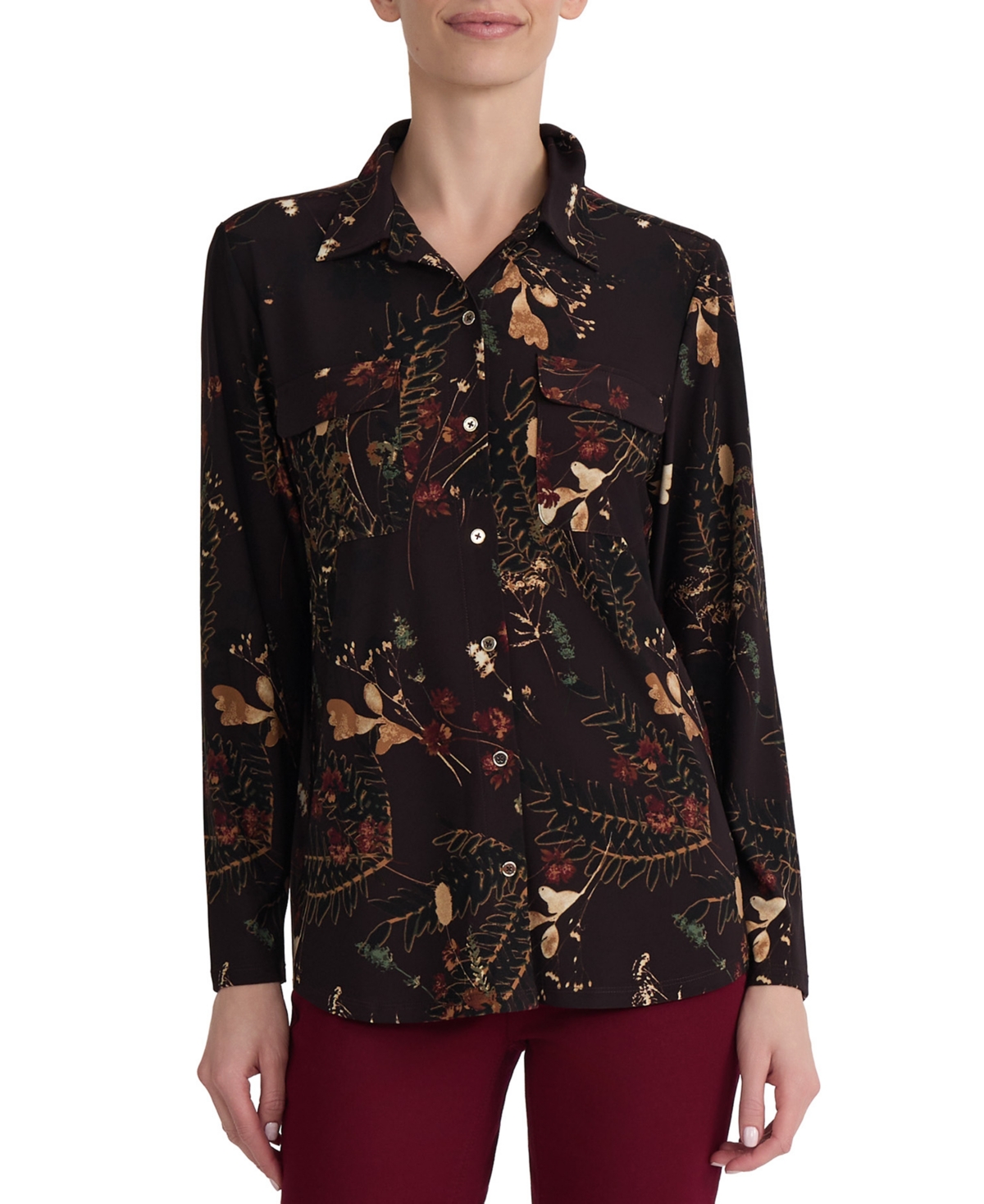 Click here for Jones New York Womens Long-Sleeve Floral-Print Col... prices