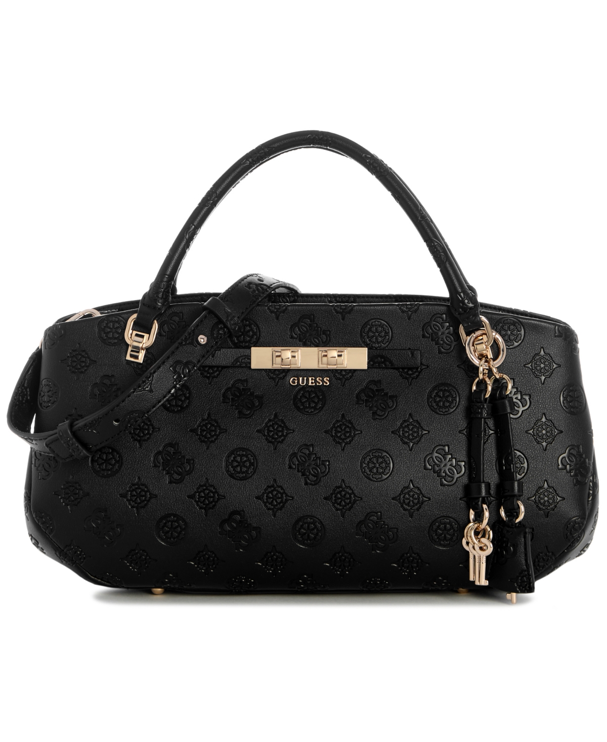 Click here for Guess Carmella Medium Satchel Handbag - Black Logo prices