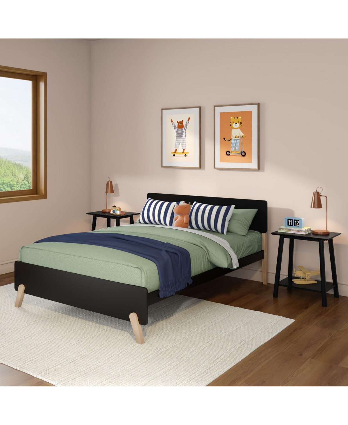 Click here for Max & Lily Mid-Century Modern Panel Bed - Black/bl... prices