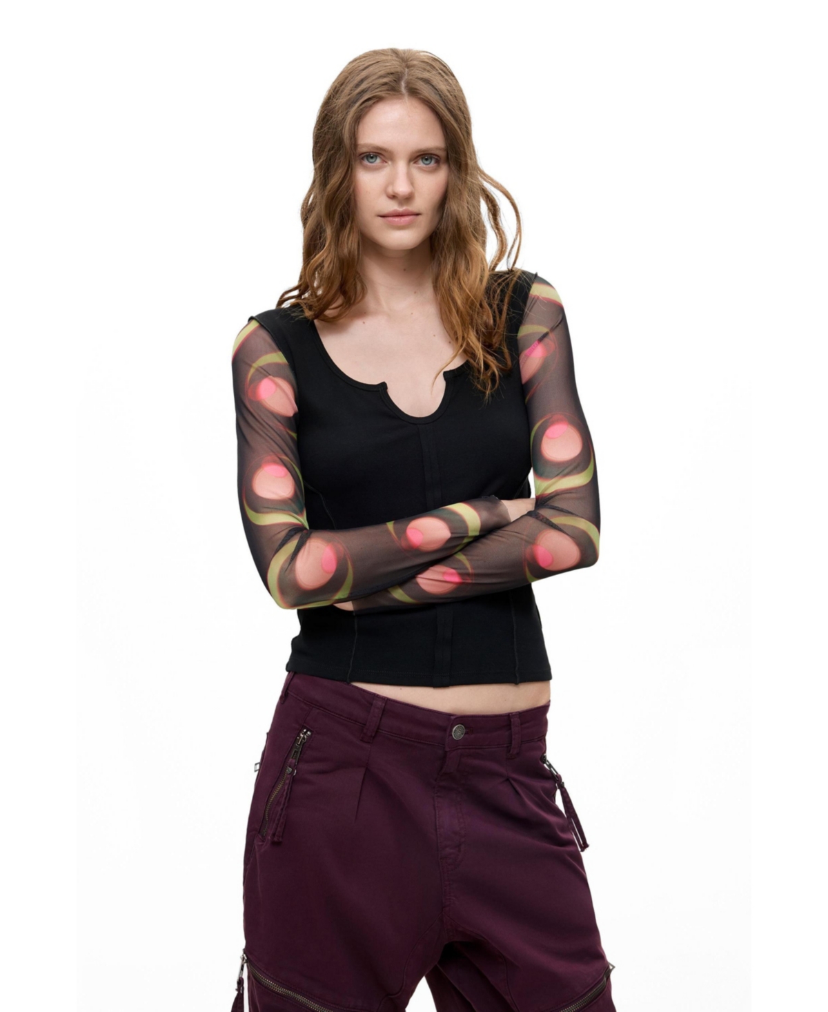 Click here for Desigual Womens Long-Sleeve Printed Knit Cotton-Bl... prices