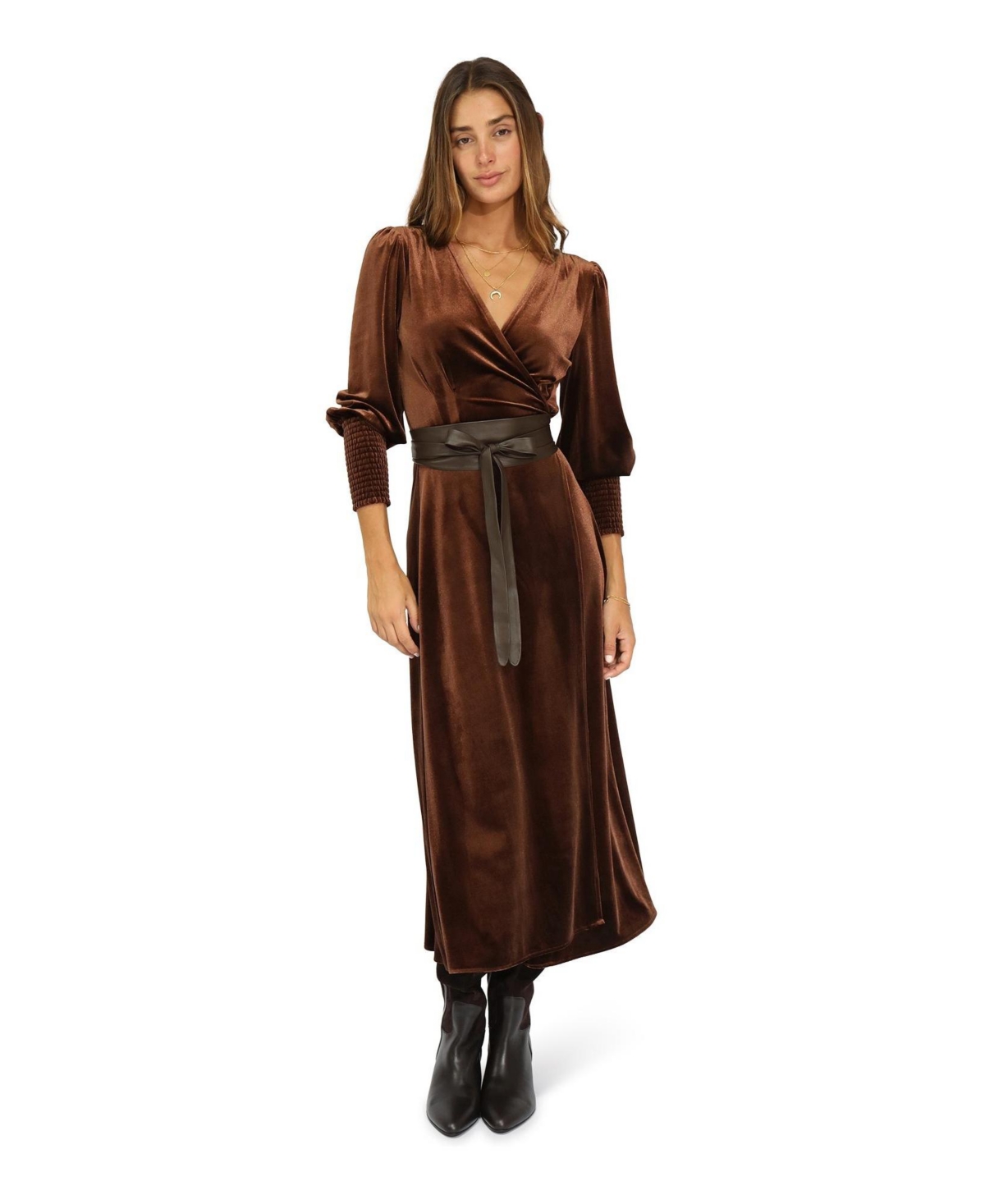 Click here for Belle & Bloom Womens Current Mood Velvet Wrap Dres... prices