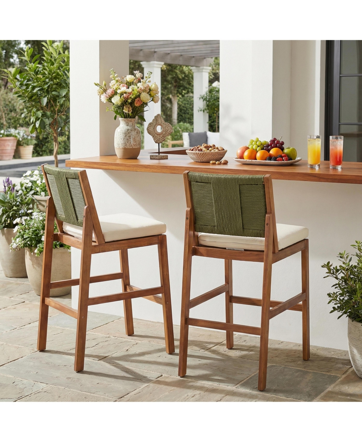 Click here for Flynama Set of 2 Outdoor Acacia Wood Bar Height St... prices