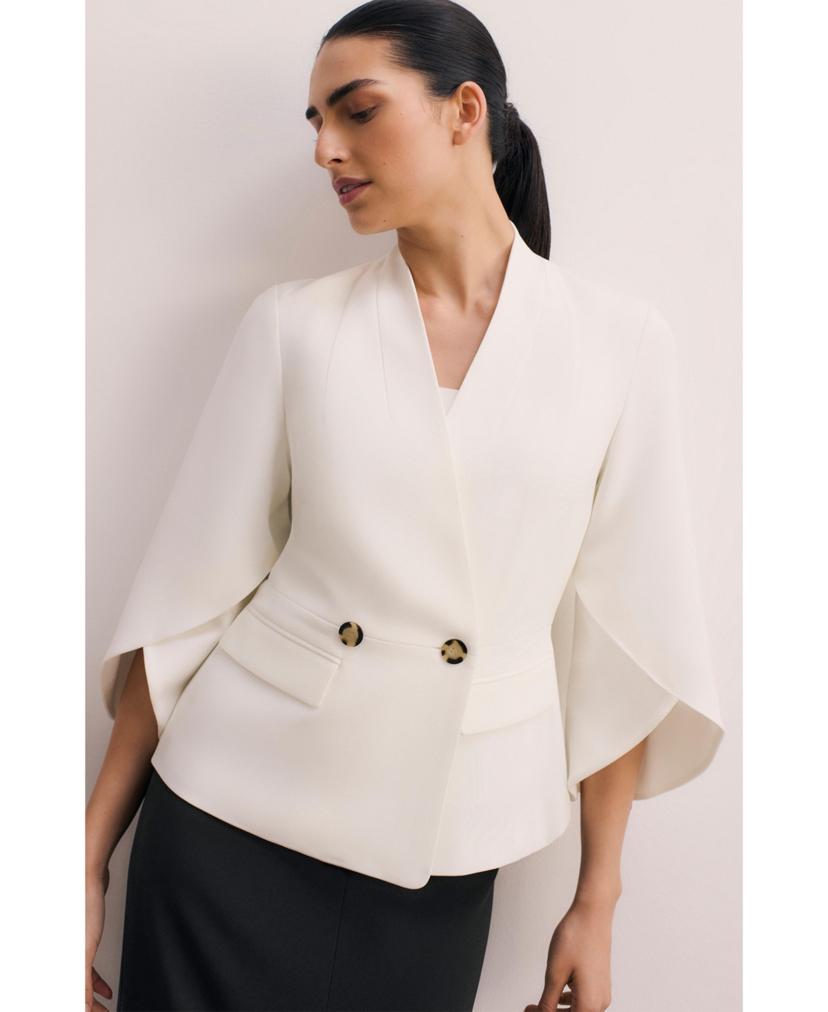Click here for The Fold Womens Signature Draped Cape Blazer - Whi... prices