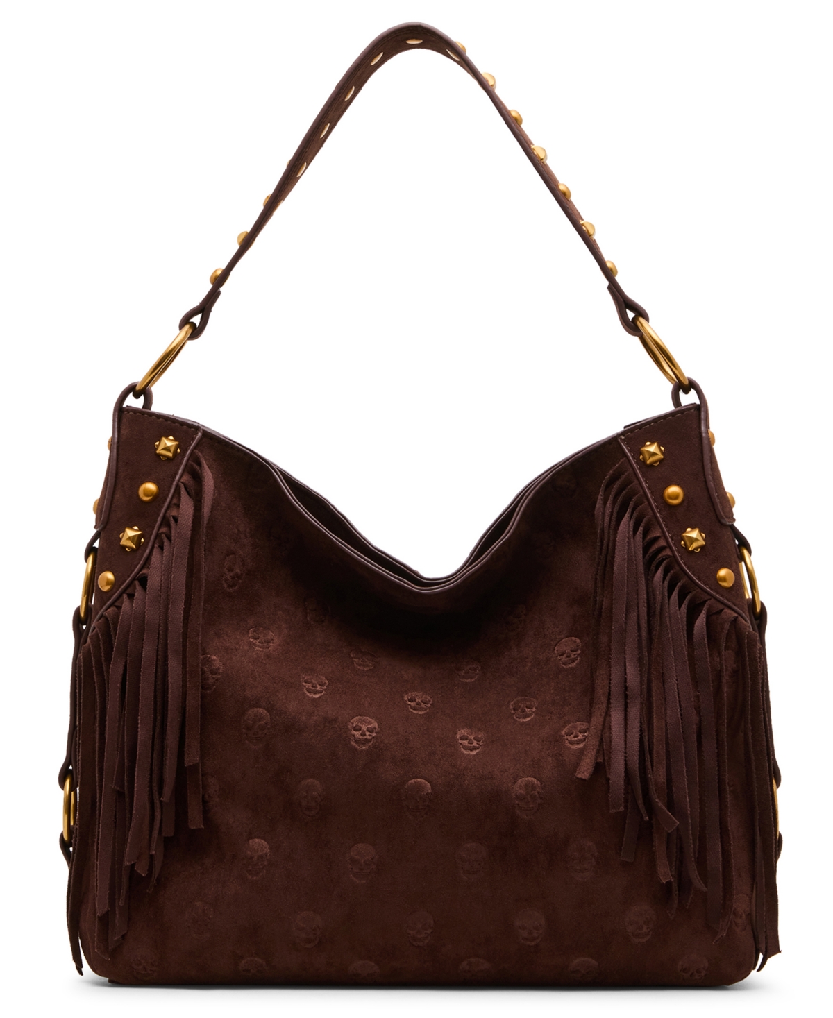 Click here for Betsey Johnson Skully Suede Fringe Medium Hobo Han... prices