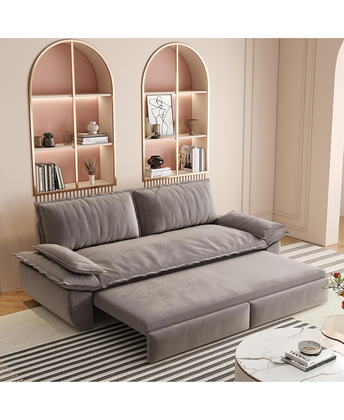 Click here for Clihome 73.2 3-Seater Velvet Sleeper Sofa Bed  3-i... prices