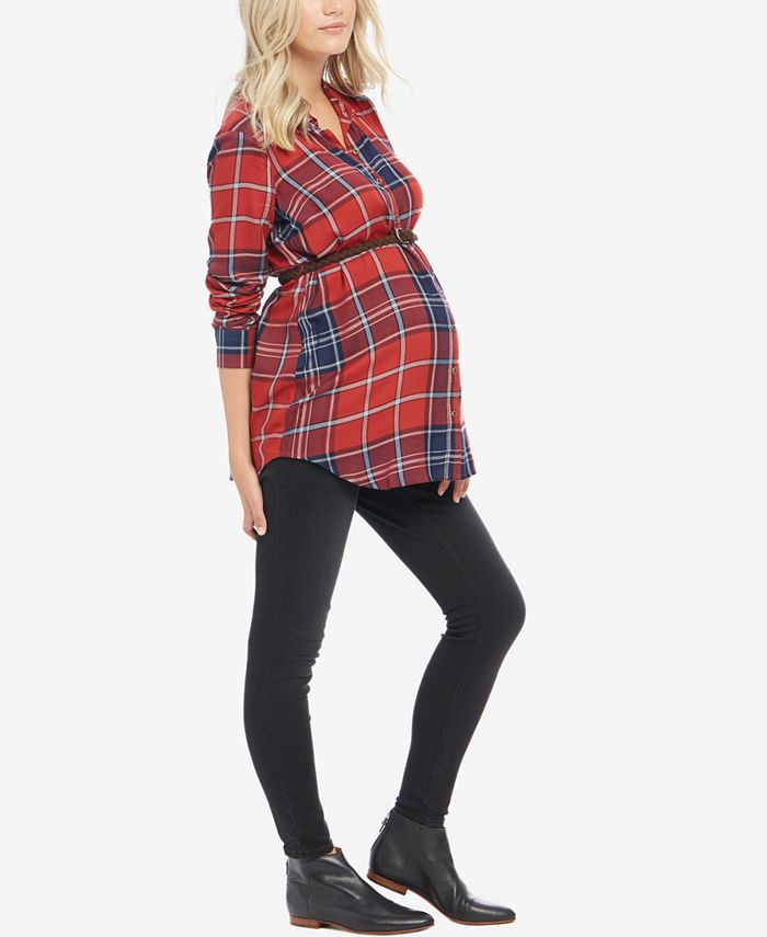 Motherhood Maternity Belted Plaid Shirt - Macy's
