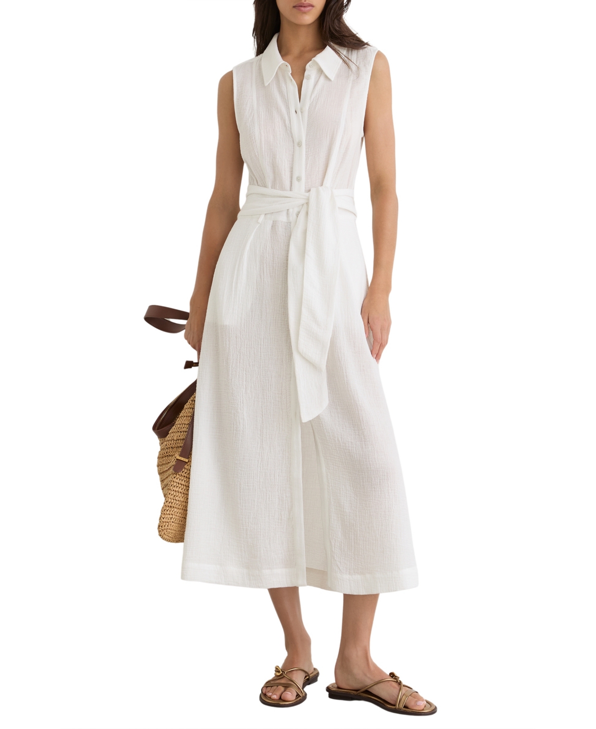 Click here for Reiss Womens Morgan Sleeveless Midi Cotton Dress w... prices